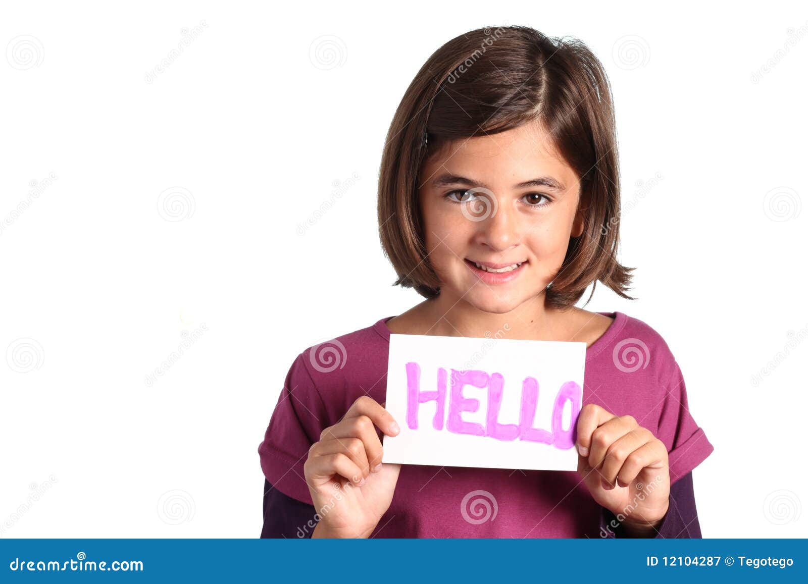Child shows hello card stock image. Image of information - 12104287