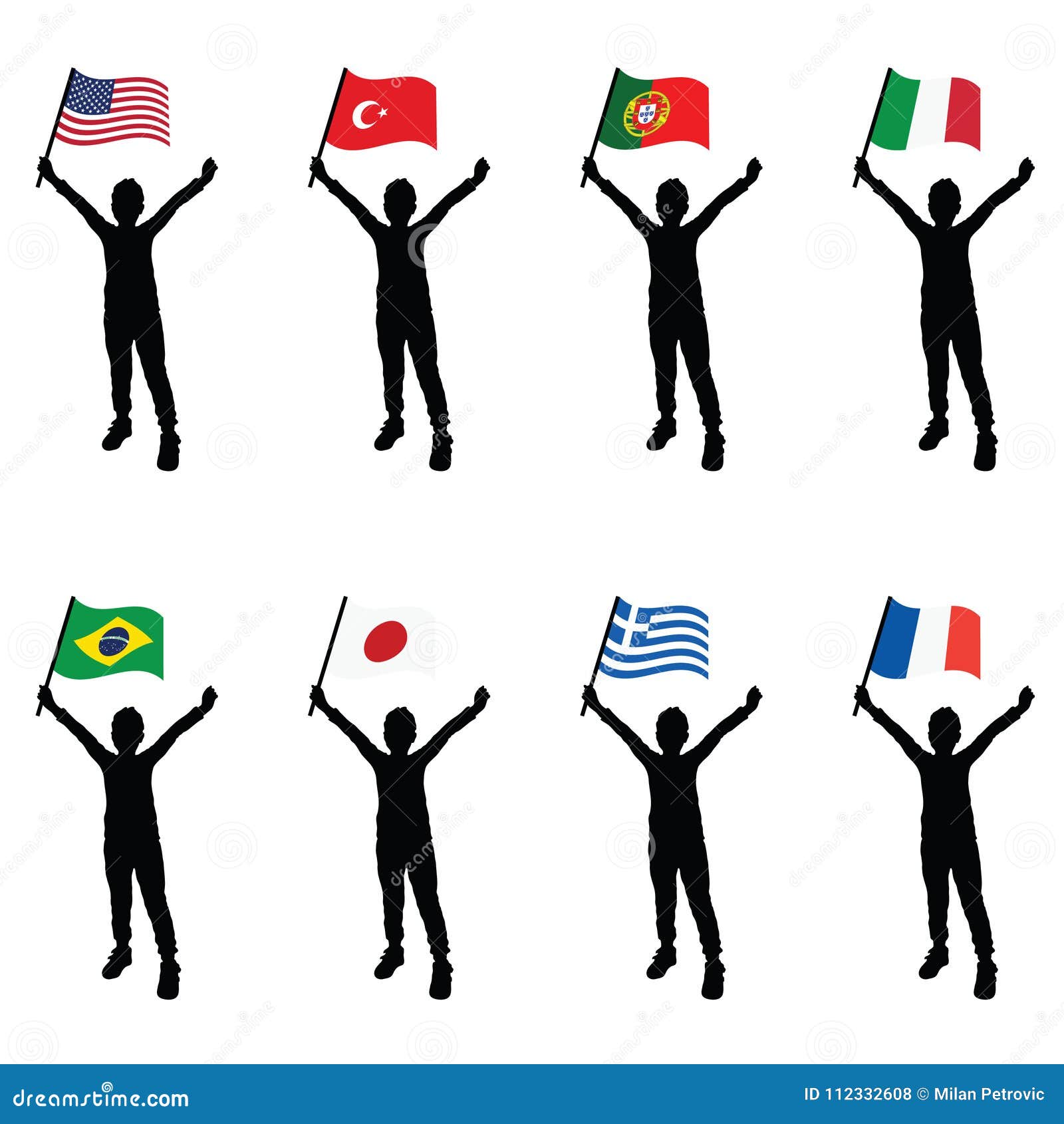 Child Silhouette Holding Flags Illustration Stock Vector - Illustration ...