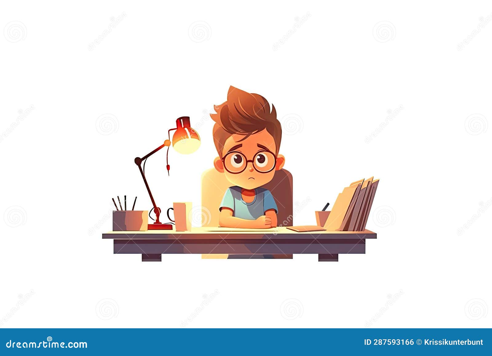 Child Sit at Desk Making School Work Stock Illustration - Illustration ...