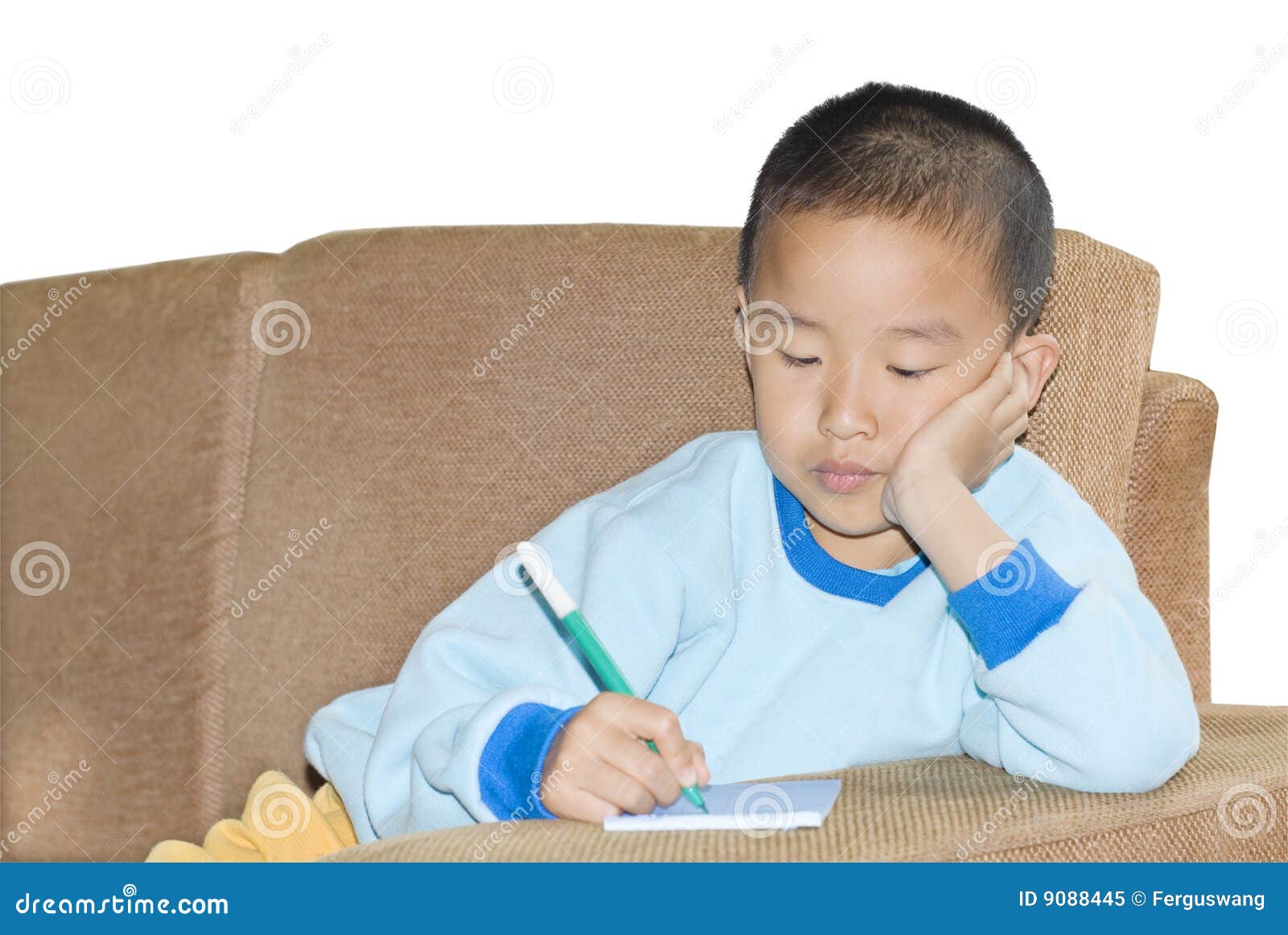 A Child Sit in Sofa and Writing Stock Image - Image of learn, east: 9088445