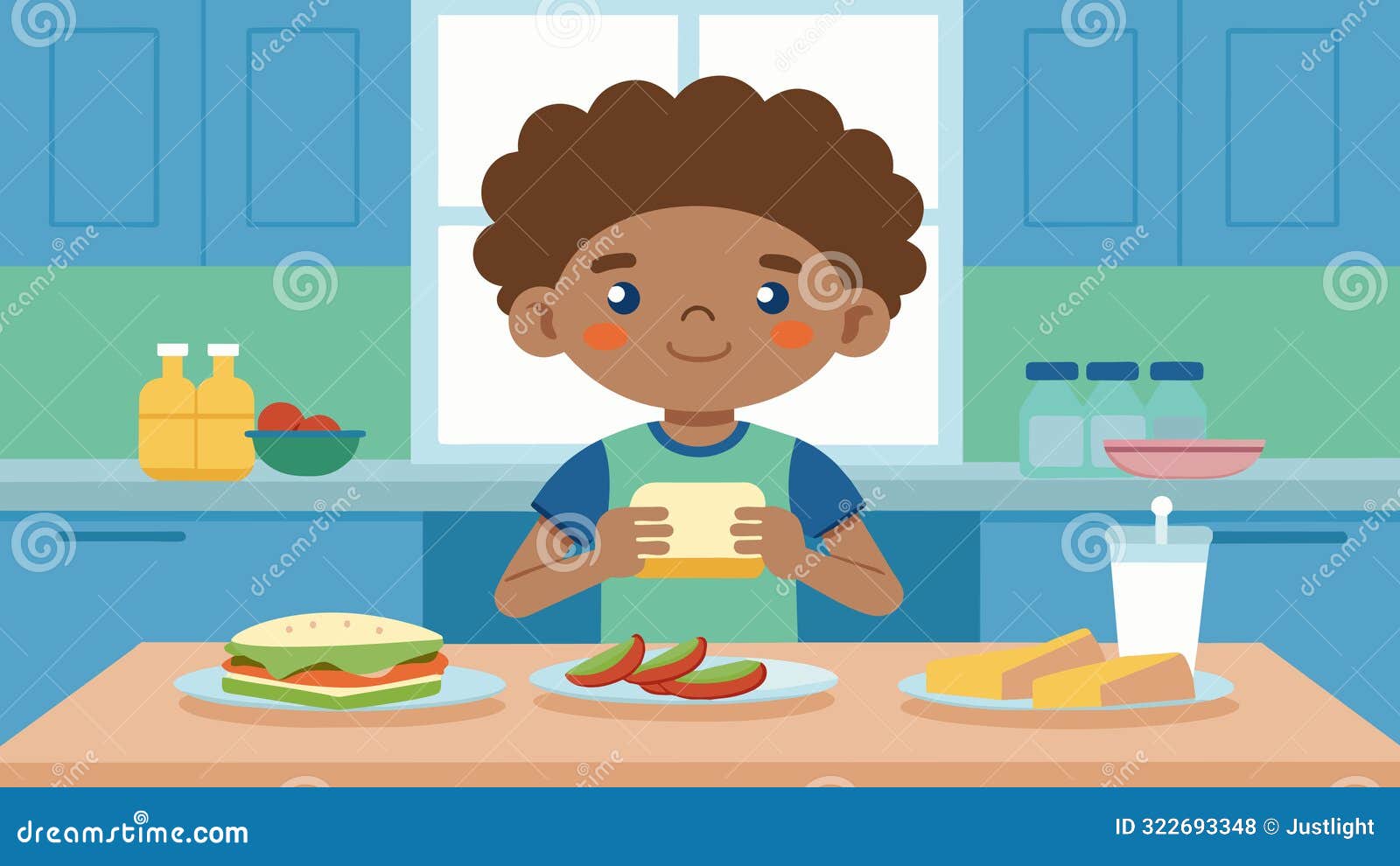 A Child Sits at the Kitchen Table Completely Focused on Each Bite of ...