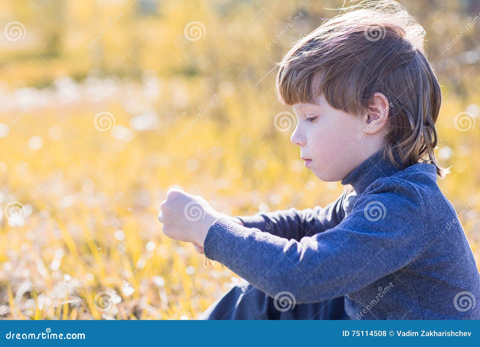 Child sits and thinks stock photo. Image of deep, cute - 75114508