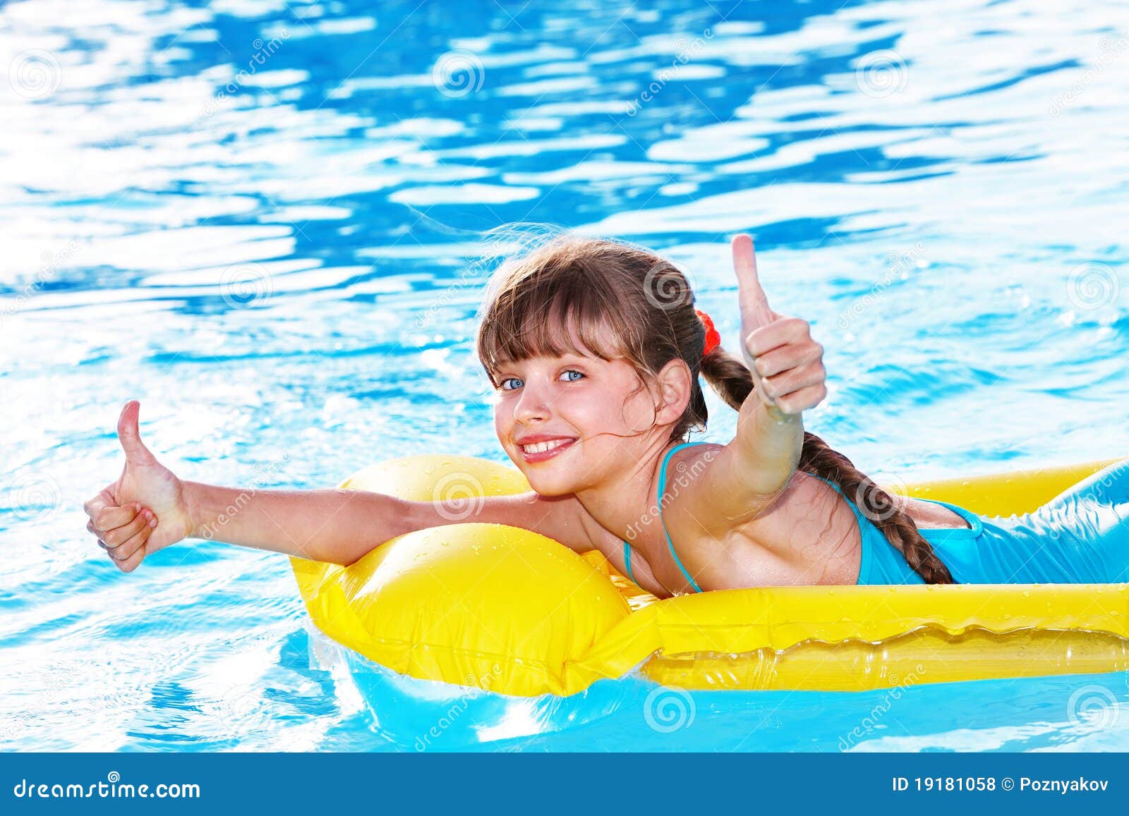 Child Sitting on Inflatable Ring Thumb Up. Stock Photo - Image of happy ...