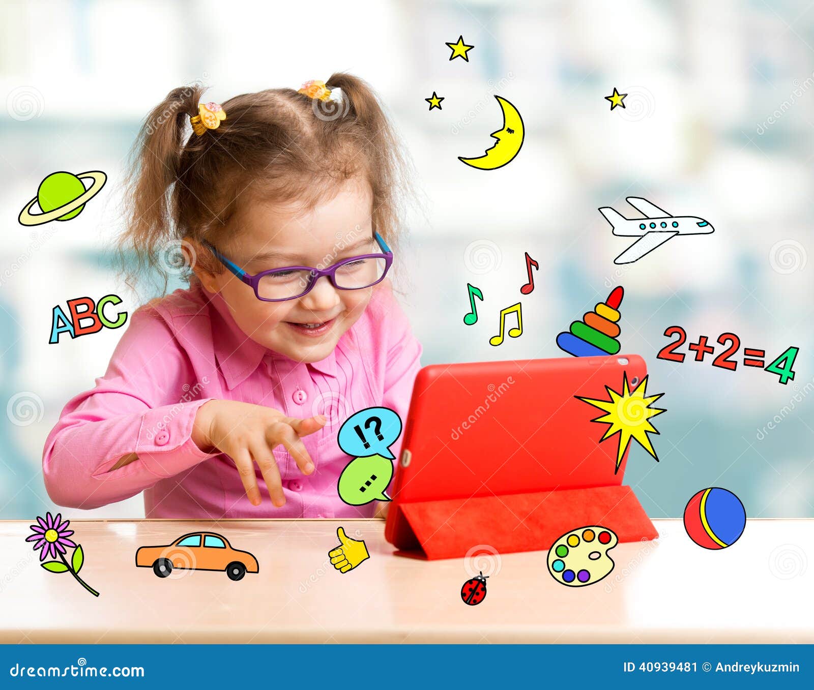 Child Sitting with Tablet Computer and Learning Wi Stock Image - Image ...