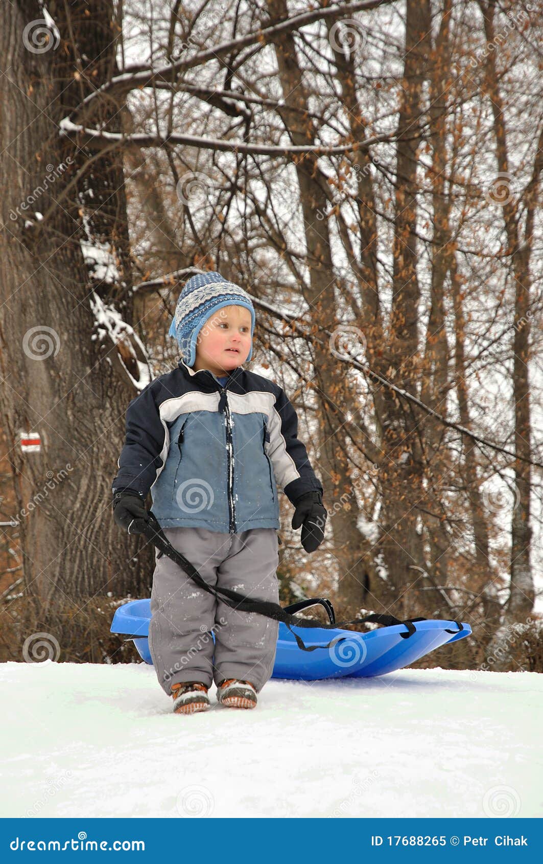 Child with sled stock image. Image of winter, sledding - 17688265