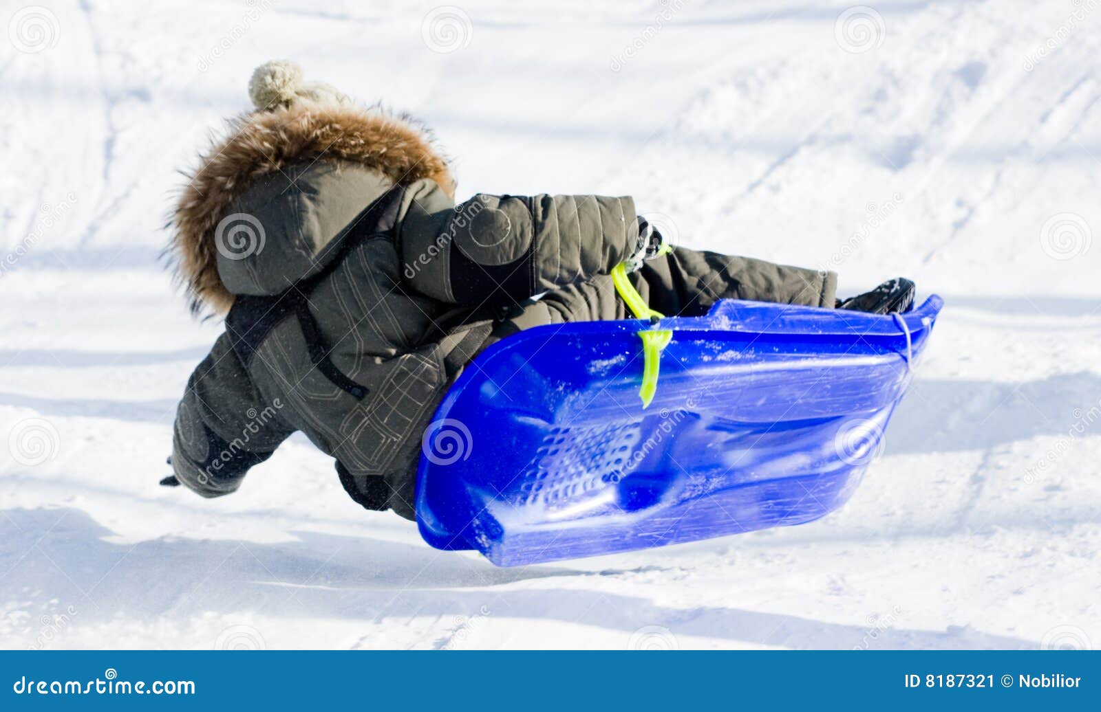 Child on a sled stock image. Image of action, powder, hill - 8187321