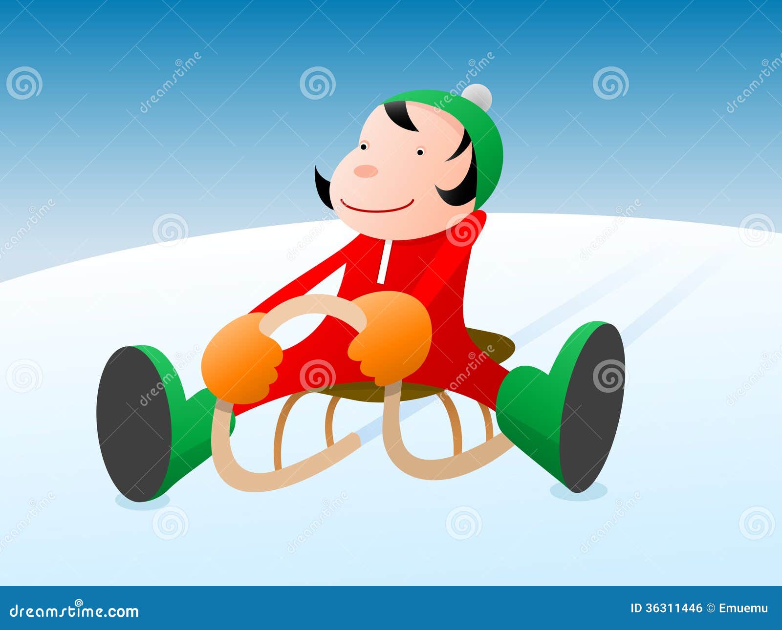 Child on a sledge stock vector. Illustration of snow - 36311446