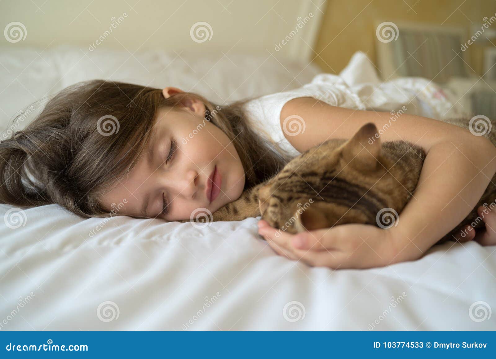 Child sleeping with cat stock image. Image of joyful - 103774533