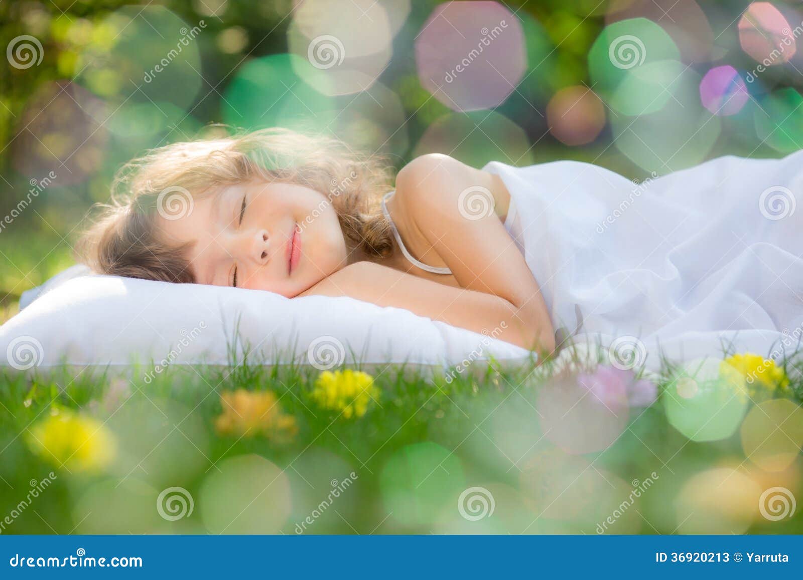 Child Sleeping in Spring Garden Stock Image - Image of cloud, concept ...
