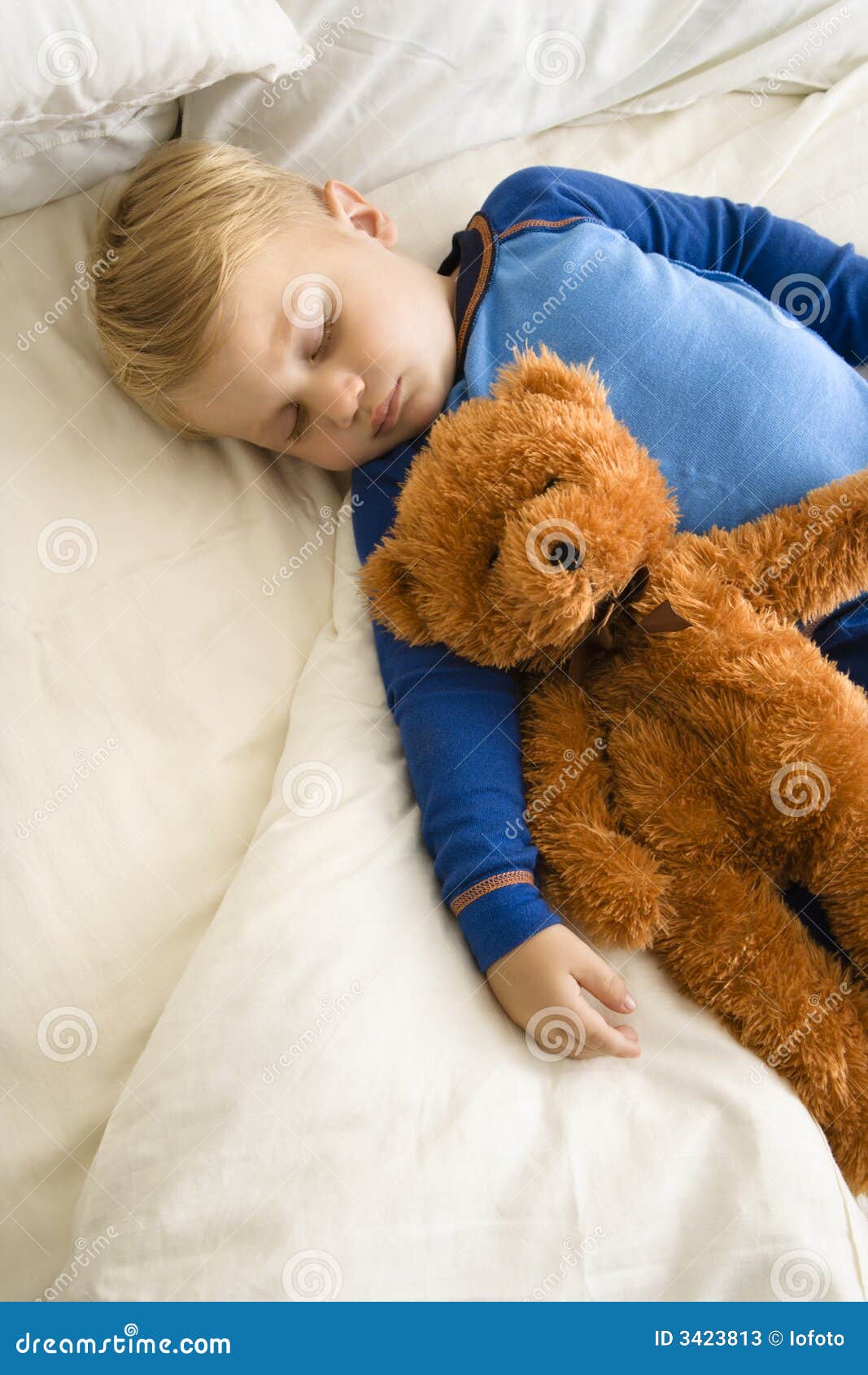 Child sleeping with teddy. stock image. Image of rest - 3423813