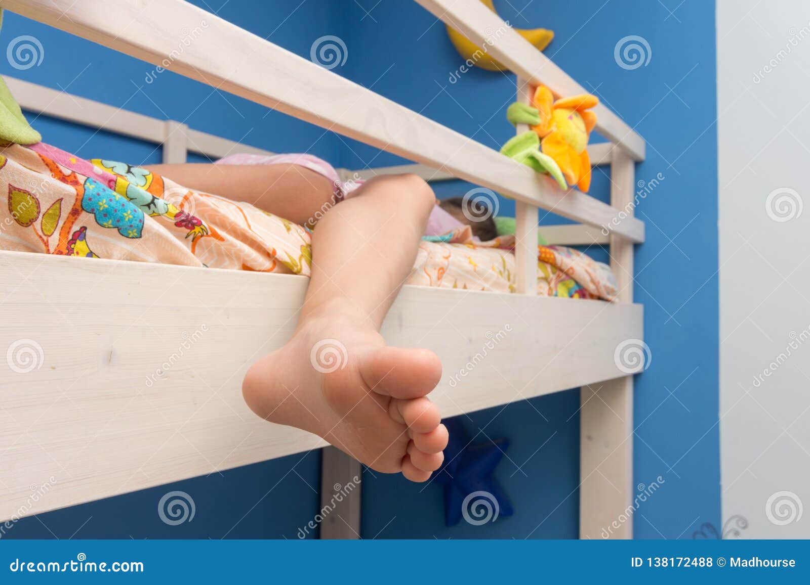 Bunk Bed In Child Room.two Little Girl Playing On Bed. Chocolate Shade ...