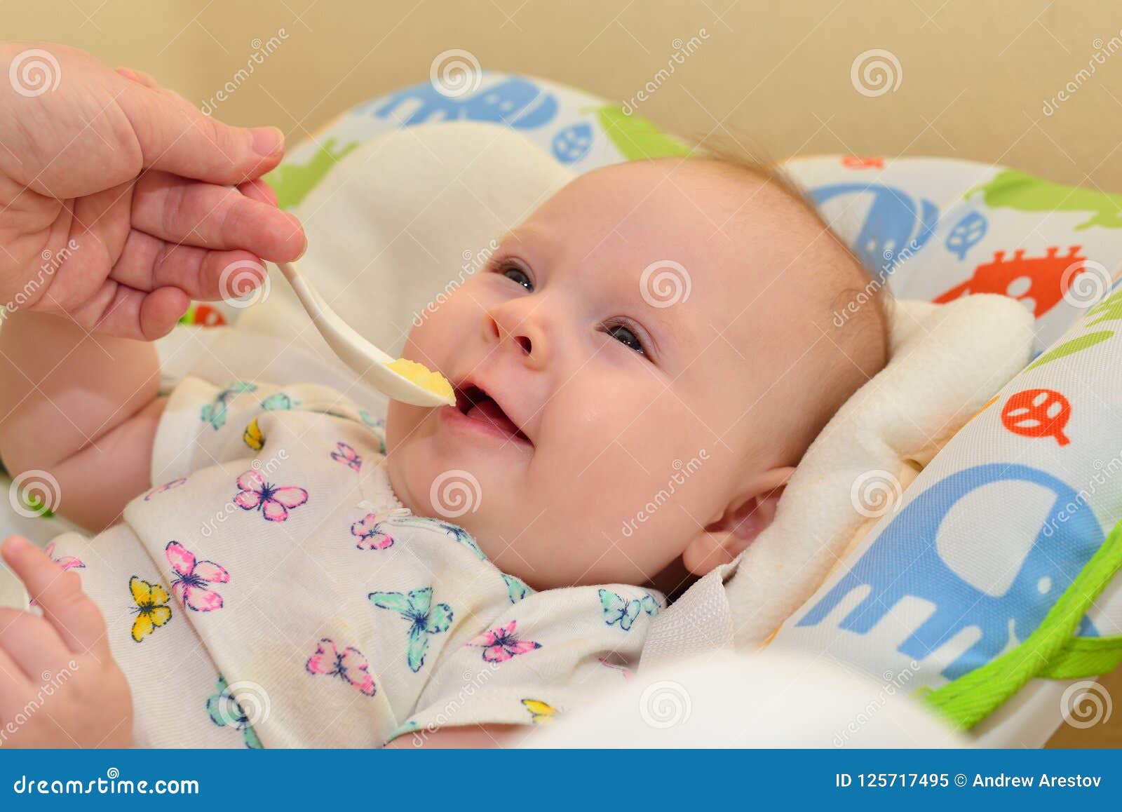 Mom Feeds the Child with Mashed Potatoes Stock Image - Image of feeding ...
