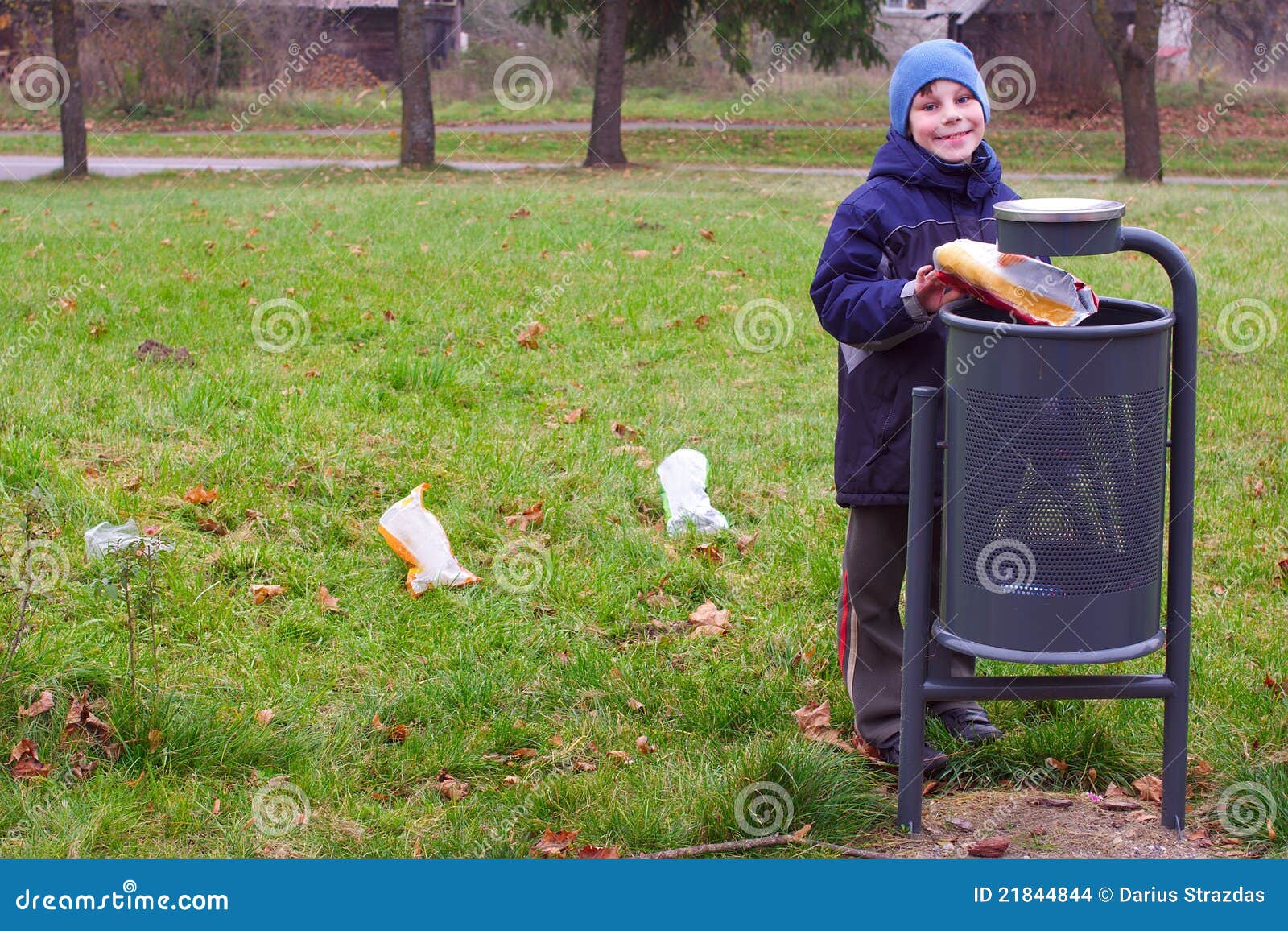 Child Smile Pick Garbage and Throw To Litter Can Stock Photo - Image of ...