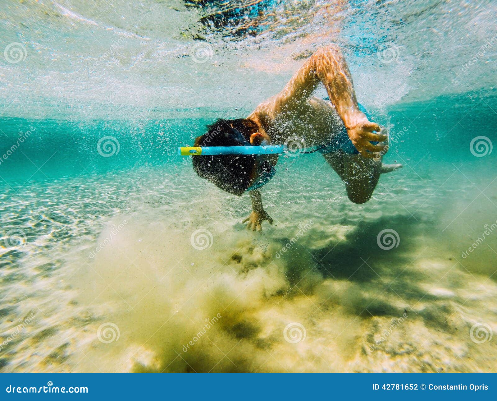 Child Snorkeler Reaching the Bottom Stock Photo - Image of clear, ocean ...