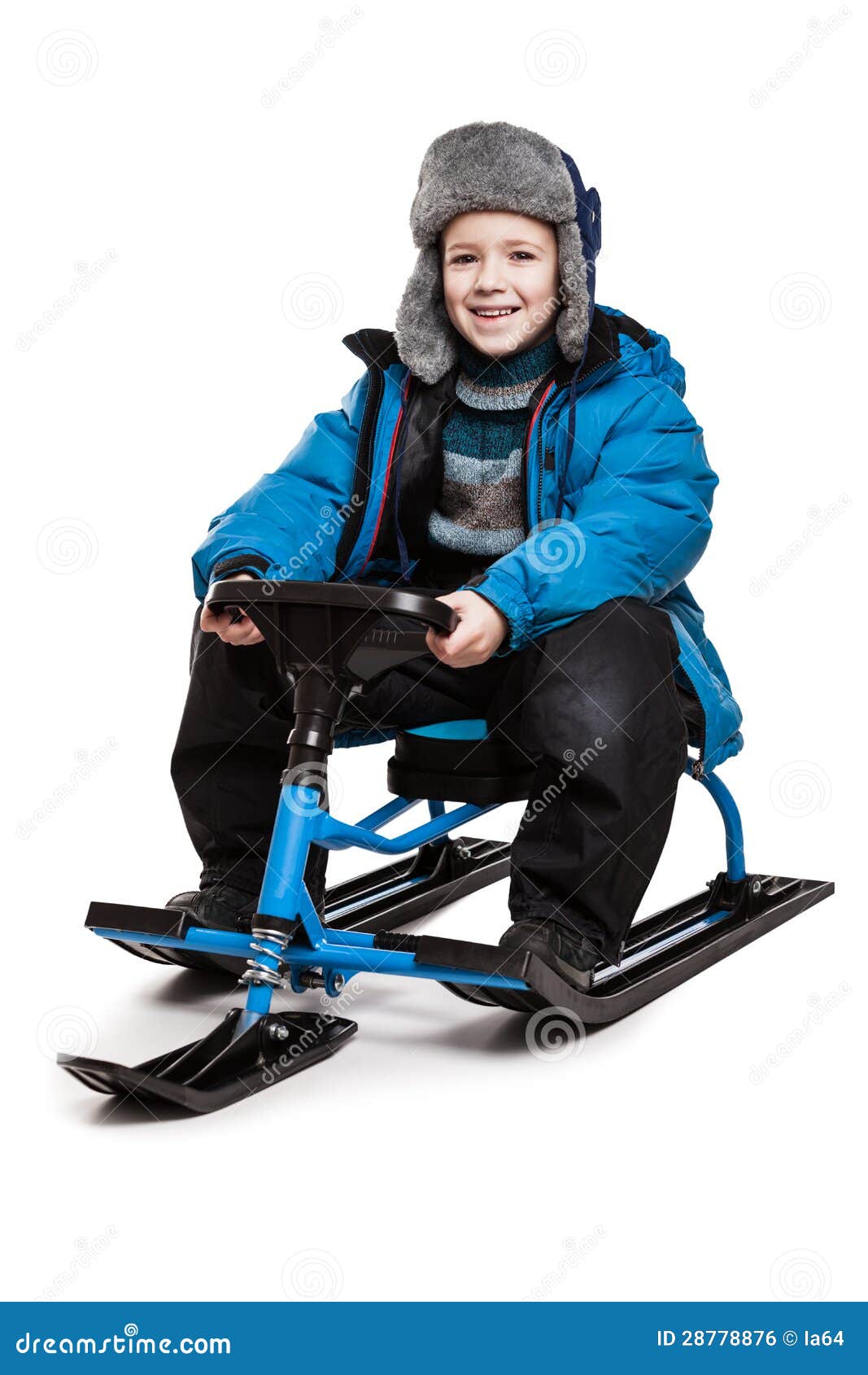 Child on Snow Scooter or Snowmobile Toy Stock Photo - Image of ...