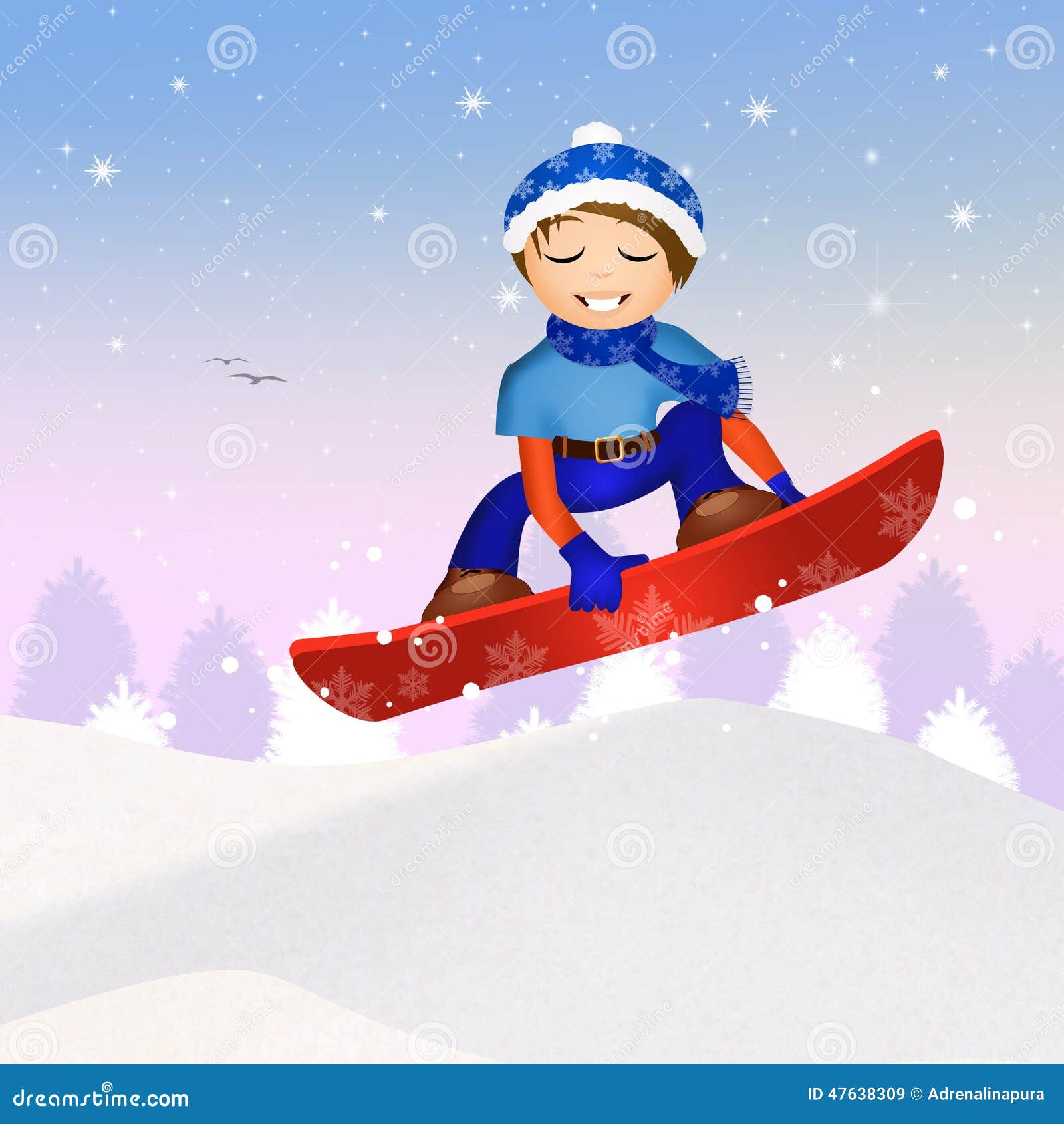 Child on snowboard stock illustration. Illustration of blue - 47638309
