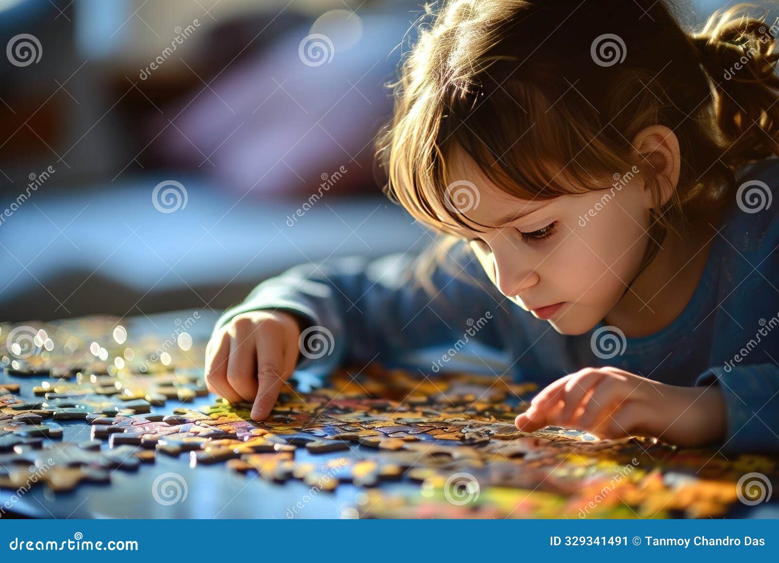 A Child Solving a Complex Jigsaw Puzzle Representing Problem-solving ...