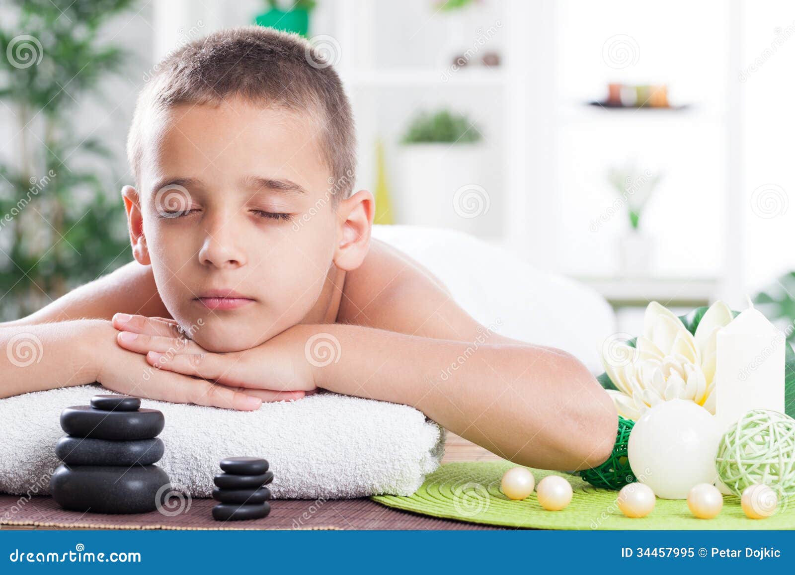 Child in Spa Salon,eye Closed Stock Image - Image of massaging, lying ...