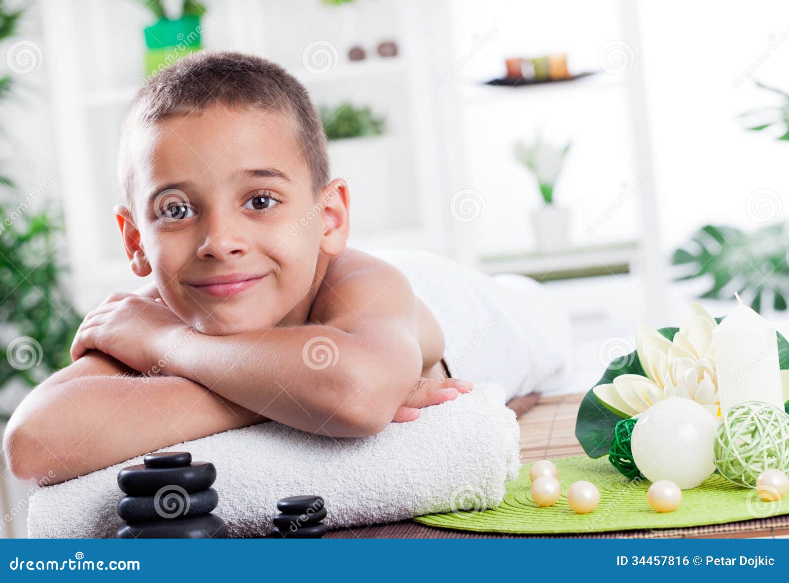 Child spa treatment stock photo. Image of massage, green - 34457816
