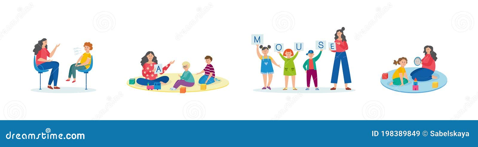 Child Speech Therapy Set - Cartoon Teacher Helping Kindergarten ...