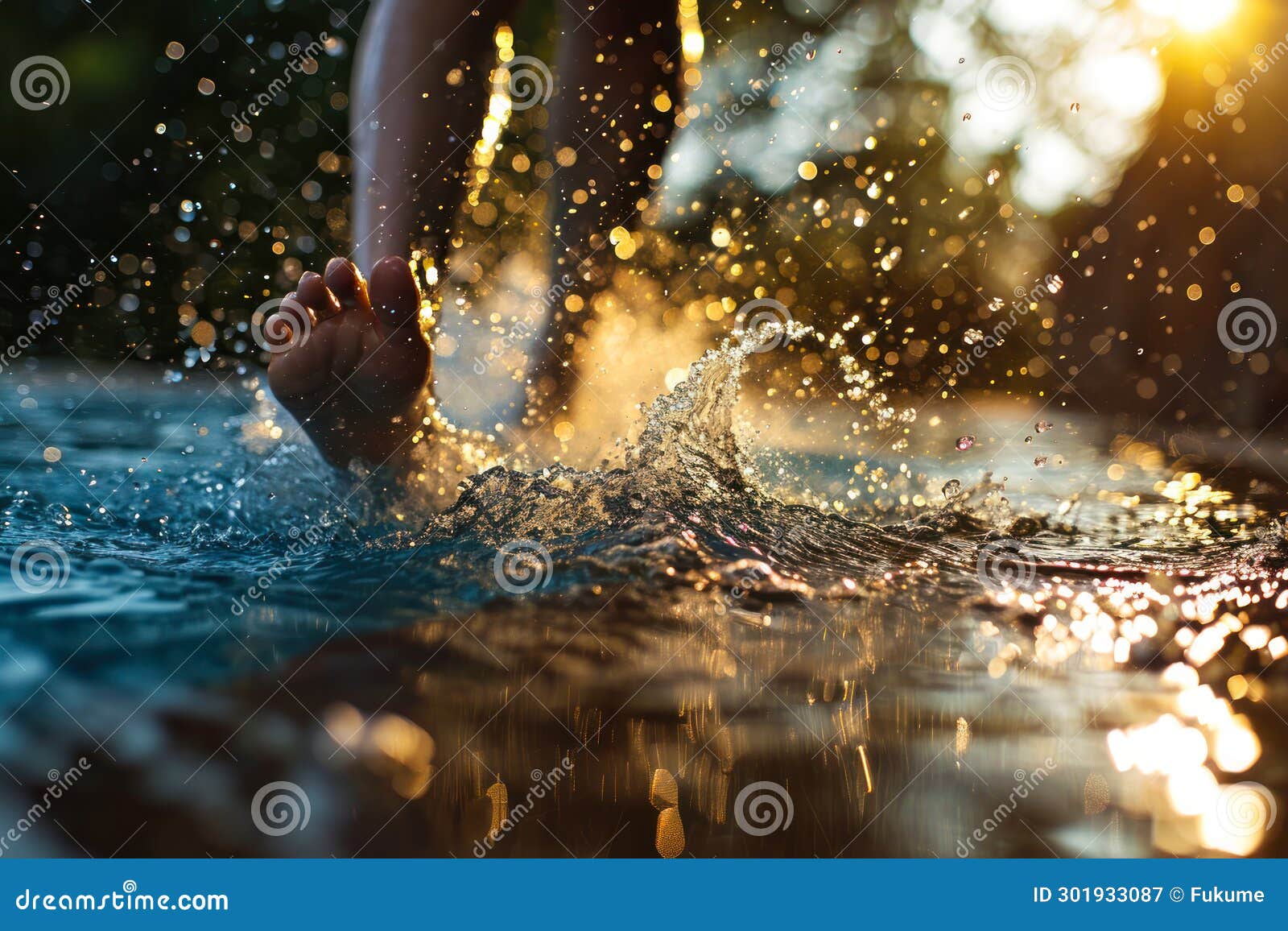 Child Splashing Water in Sunset Light. Stock Image - Image of liquid ...