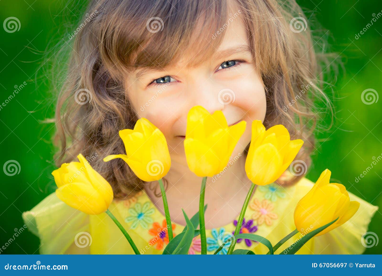Child in spring park stock image. Image of happy, tulip - 67056697