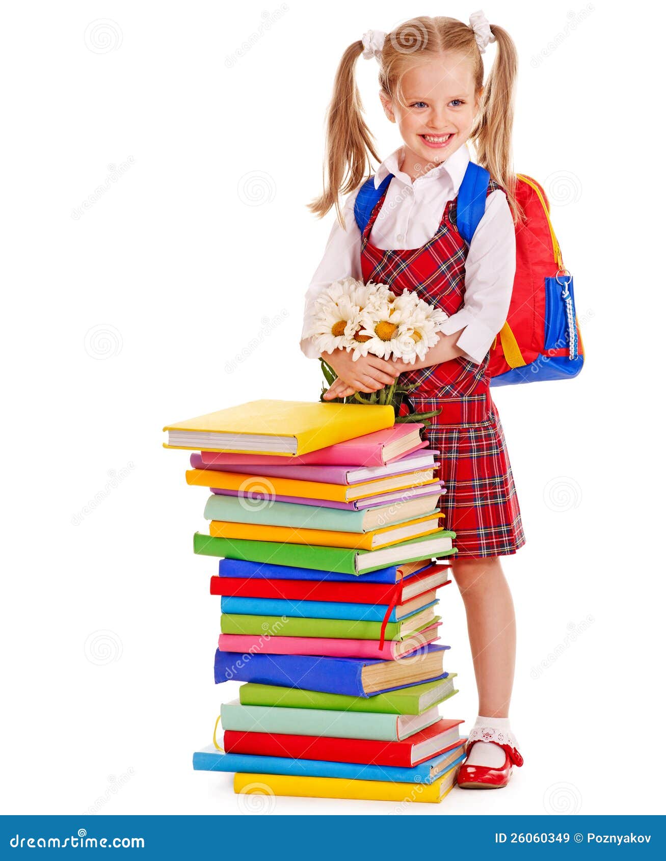 Child with stack book. stock image. Image of child, daisy - 26060349