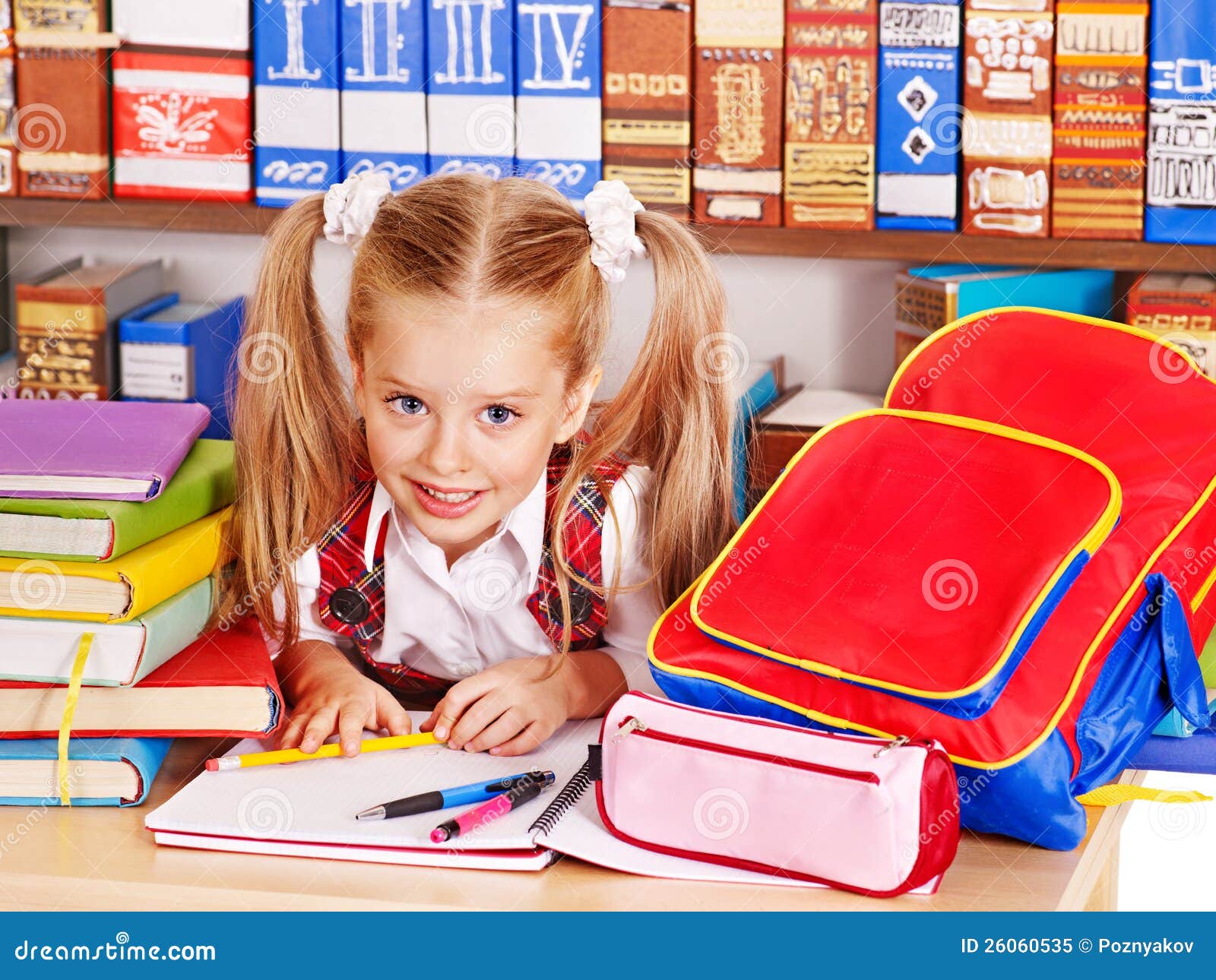 Child with stack book. stock image. Image of person, happy - 26060535