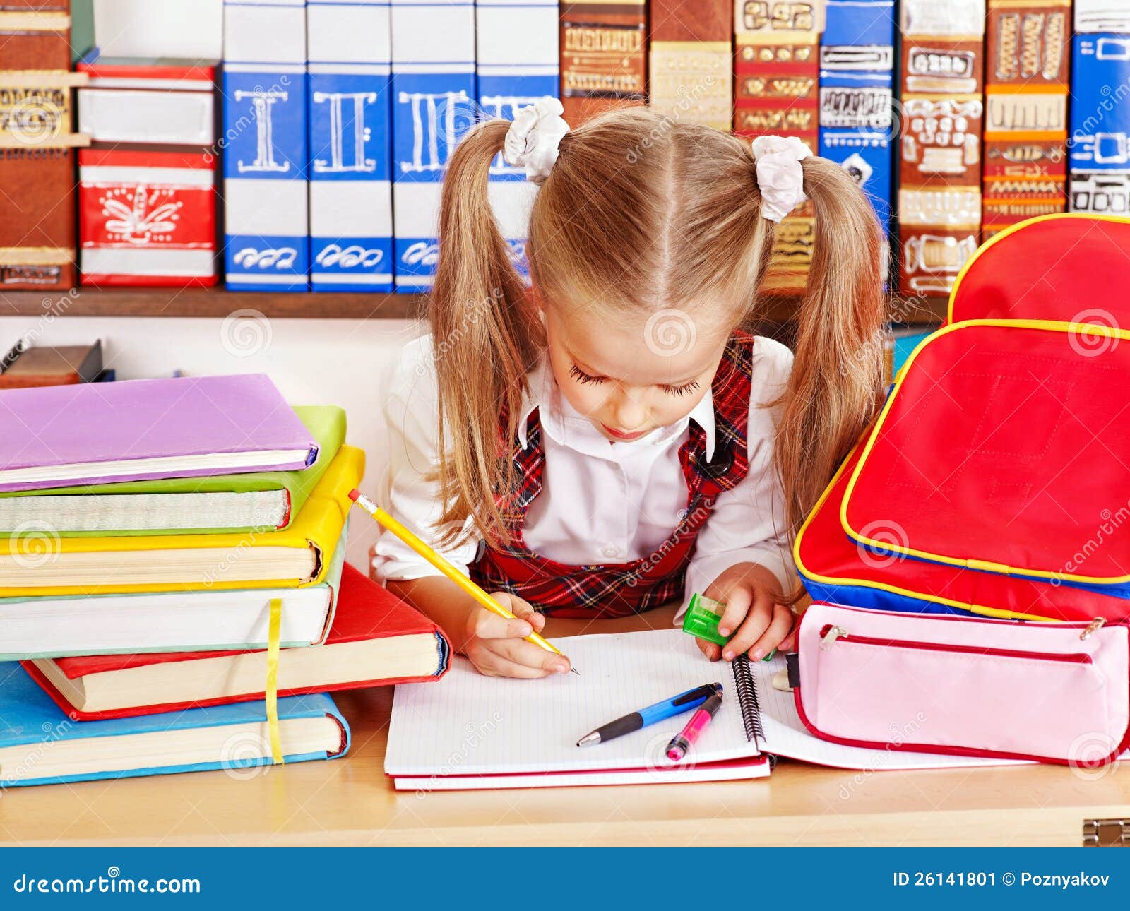 Child with stack book. stock image. Image of learn, elementary - 26141801