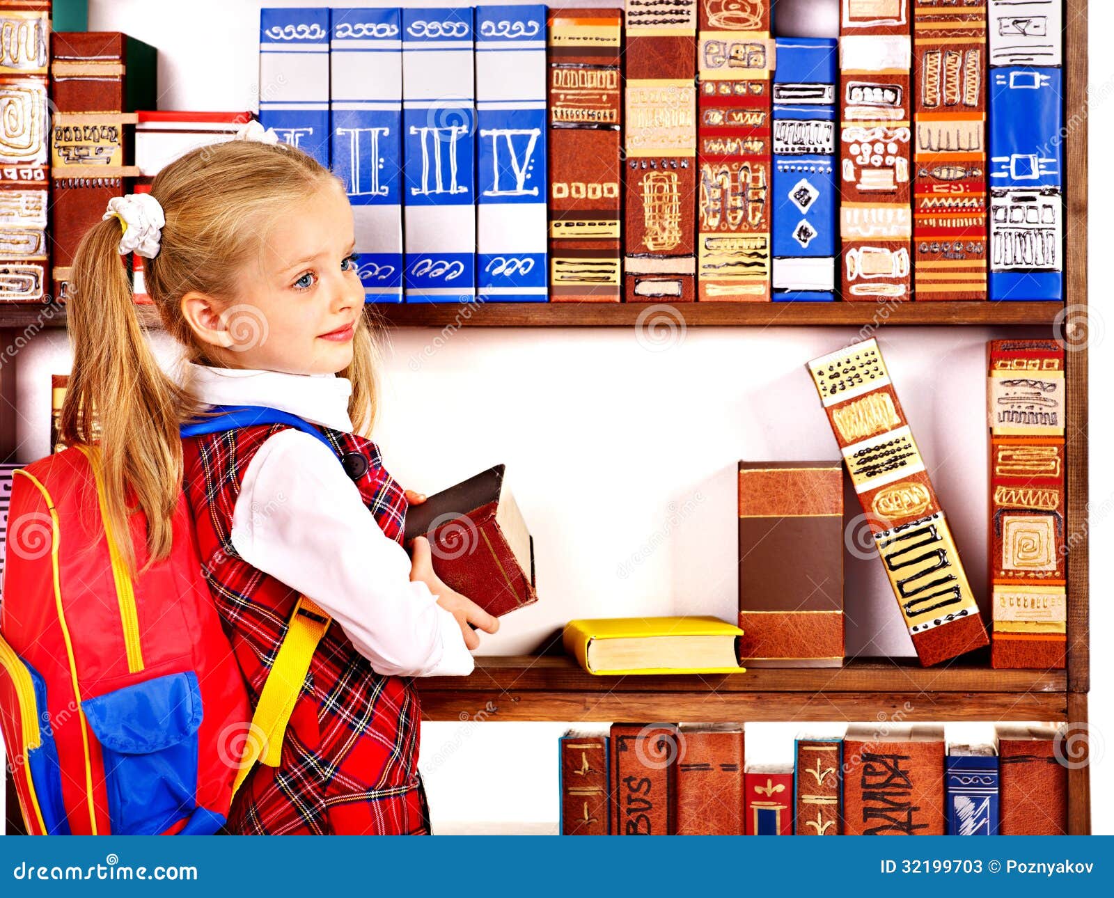 Child with stack book. stock image. Image of knapsack - 32199703