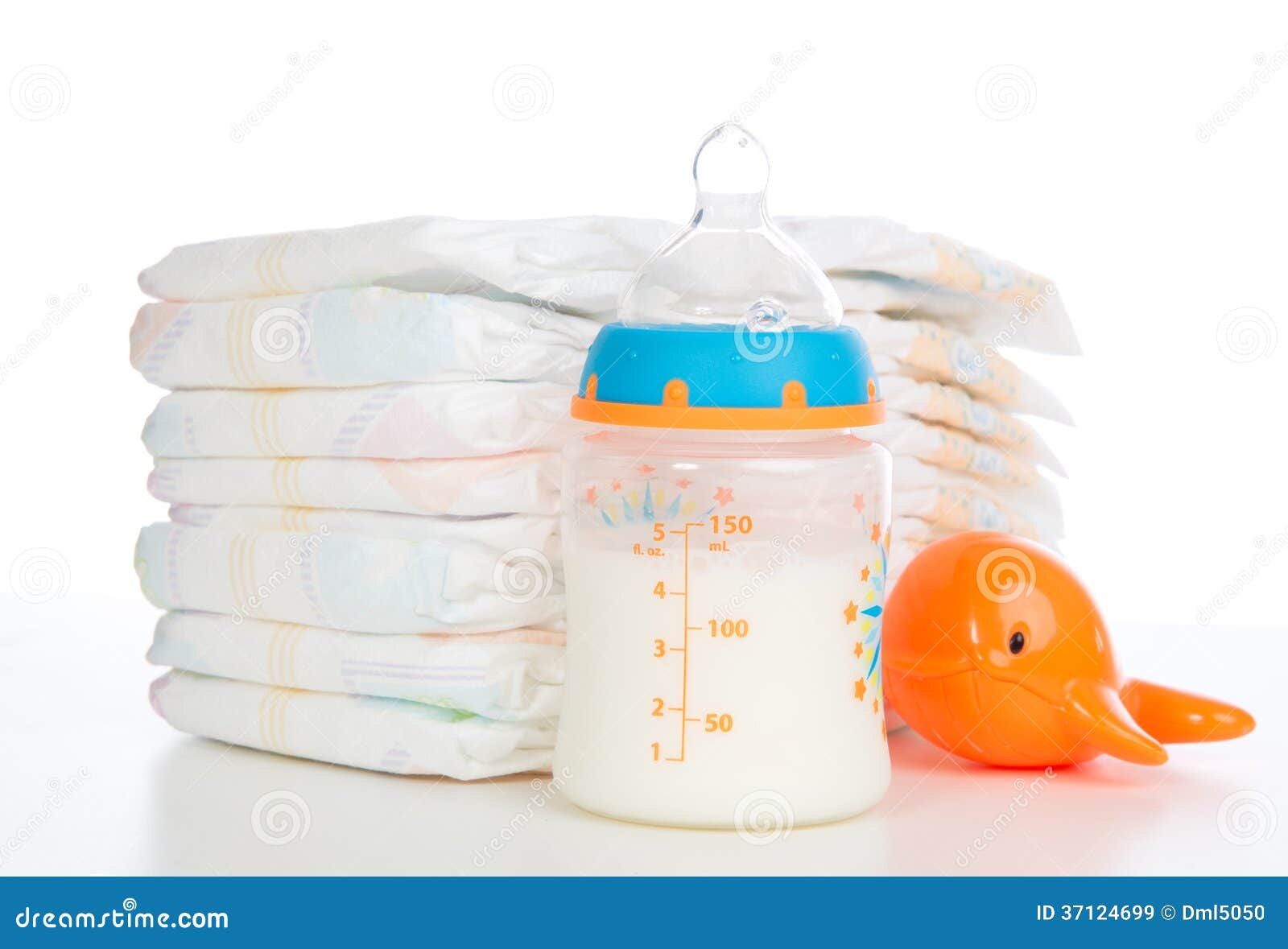 Child Stack Of Diapers Bottle With Water Duck Royalty-Free Stock Image ...