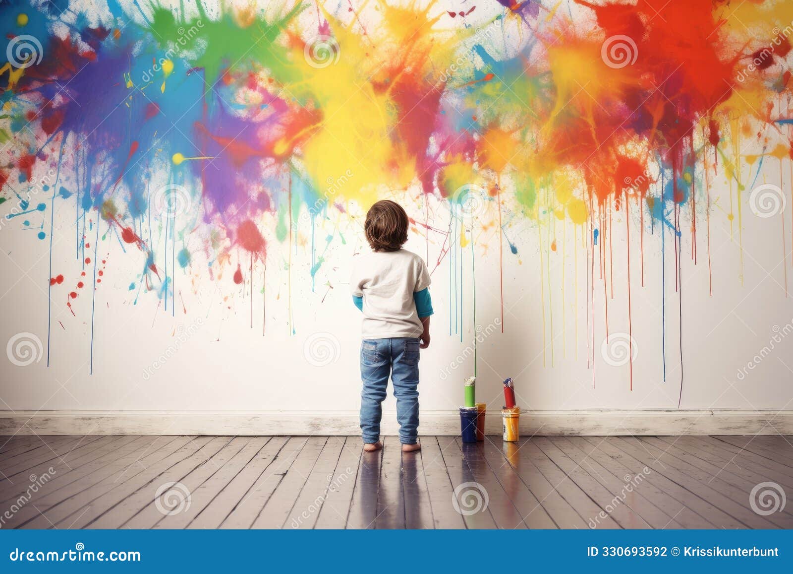 Child Stand in Front of Colorful Wall AI Generated Stock Illustration ...