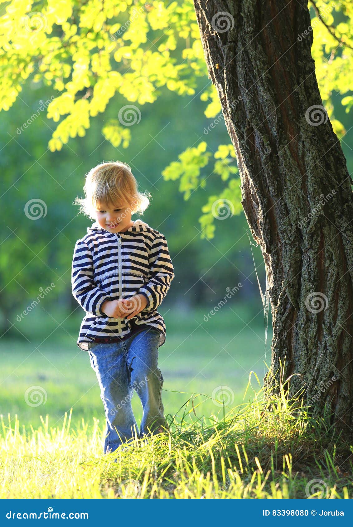 Child Stand at a Tree in Autumn Stock Photo - Image of girl, blond ...