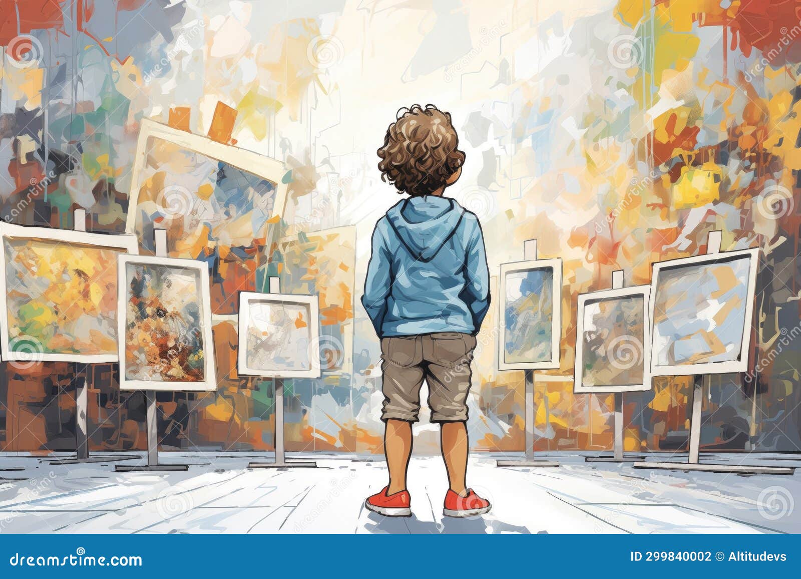 Child Standing in Awe of a Large Painting Stock Illustration ...