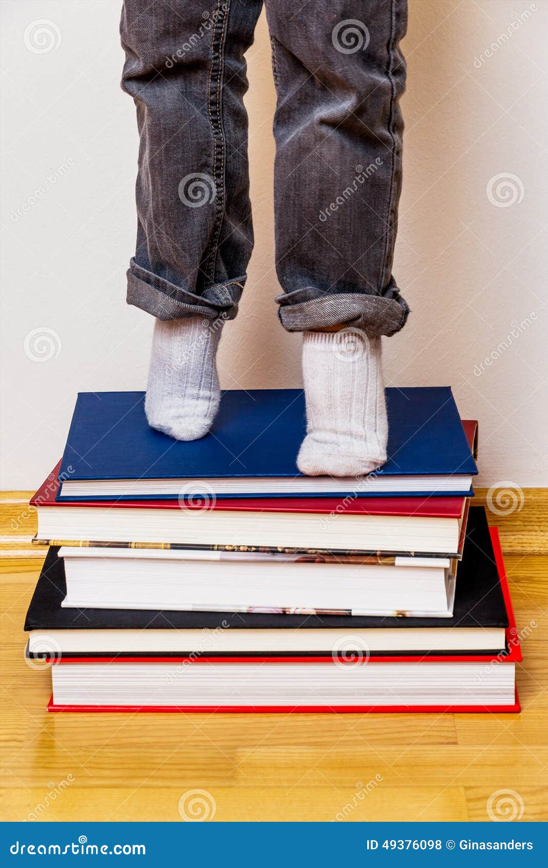 Child Standing on a Stack of Books Stock Photo - Image of opportunities ...