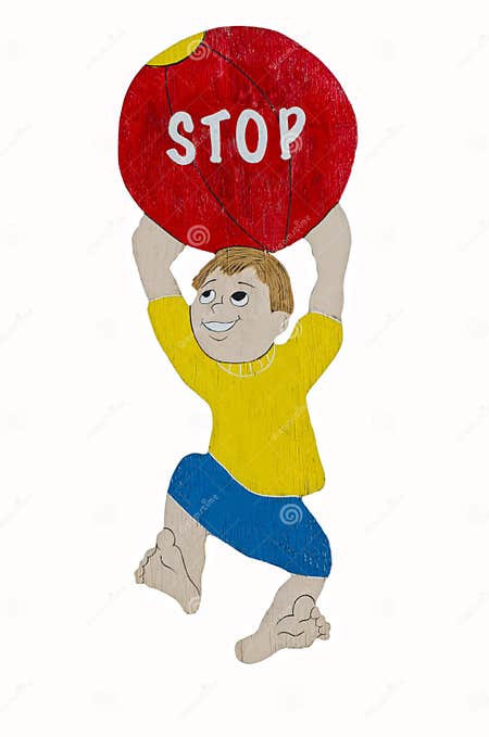 Children Stop Sign Boy Ball Stock Photo - Illustration of highway ...