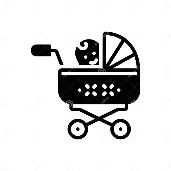 Black Solid Icon for Child in Stroller, Child and Stroller Stock Illustration - Illustration of ...