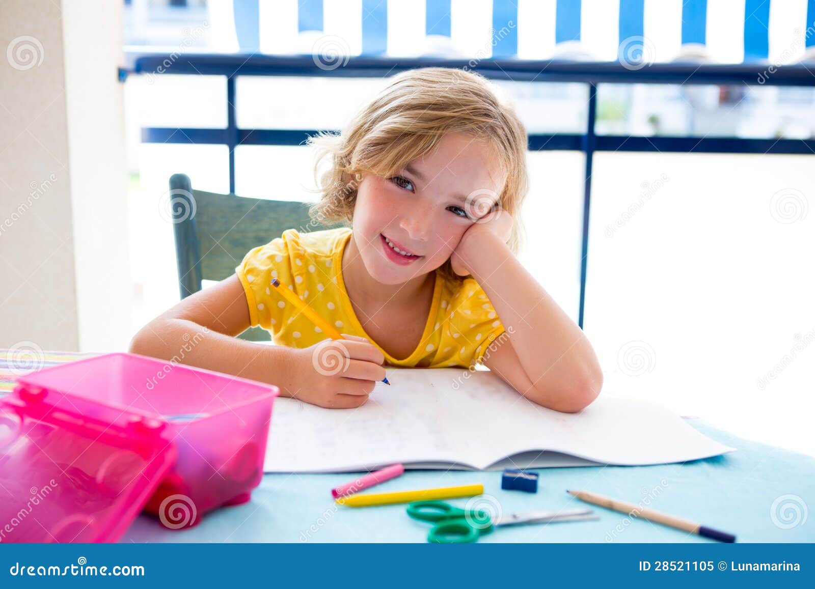 Child Student Kid Girl Happy Smiling with Homework Stock Image - Image ...