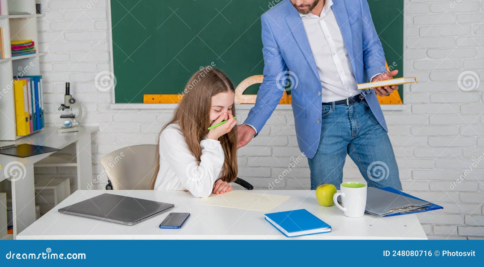 Child Study in Classroom with Confused Teacher Stock Photo - Image of ...