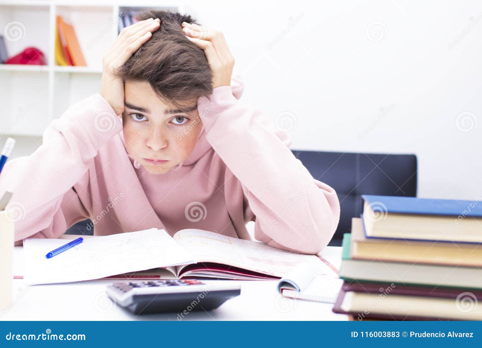 Child Studying with Expression Stress Stock Image - Image of ...