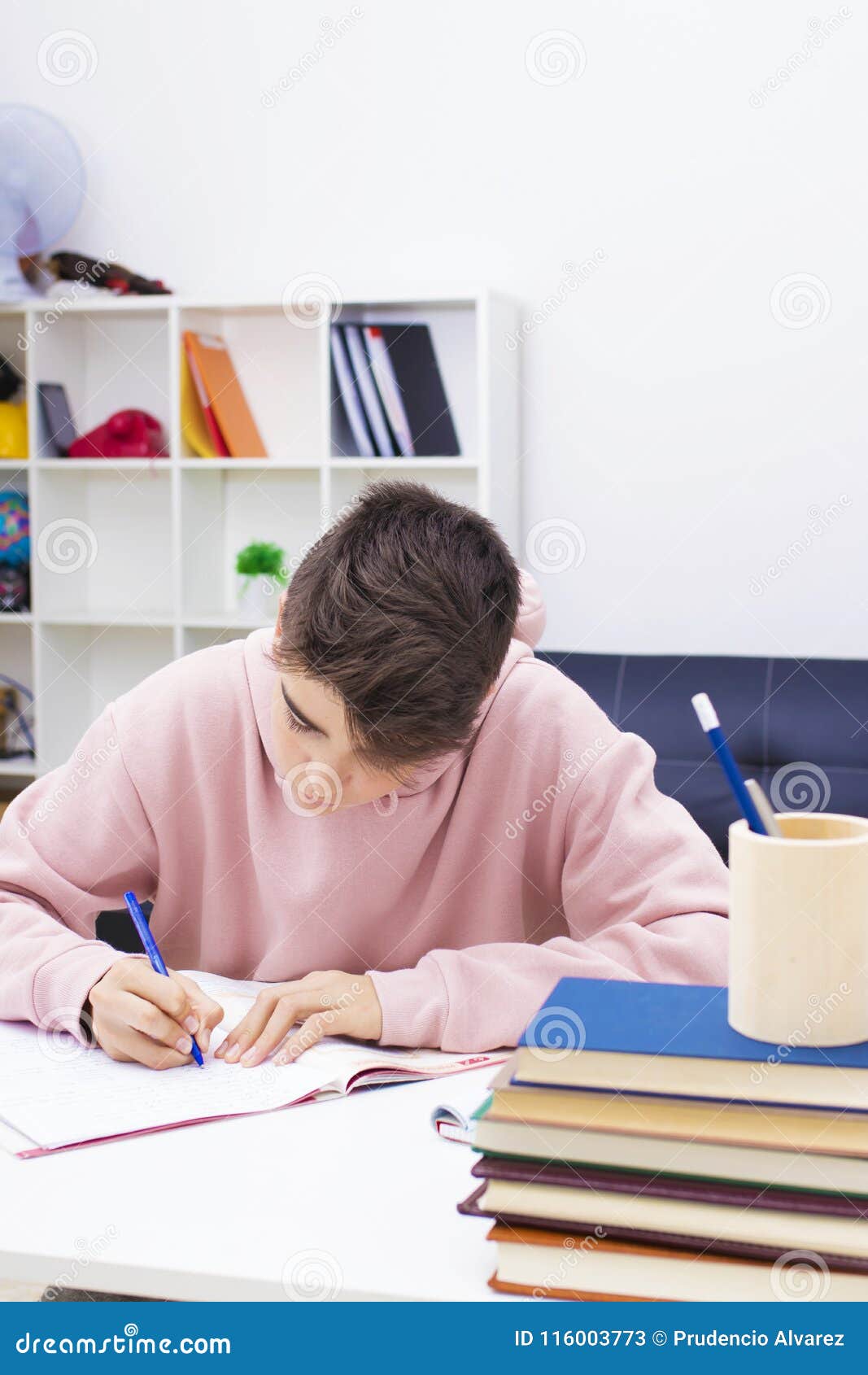 Child studying at home stock image. Image of books, evaluation - 116003773