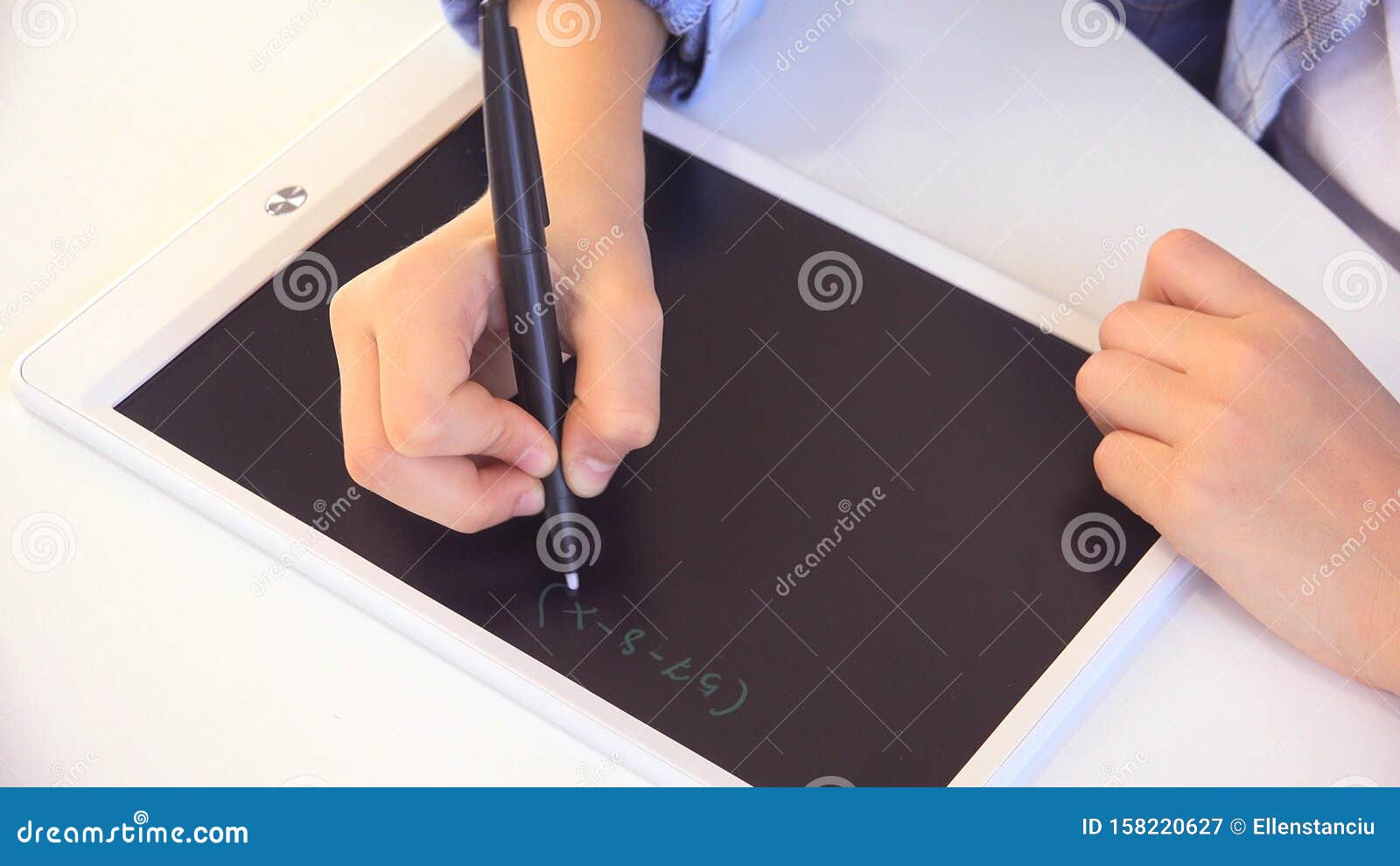 Child Studying on Tablet, Girl Writing in School Class, Learning Doing ...