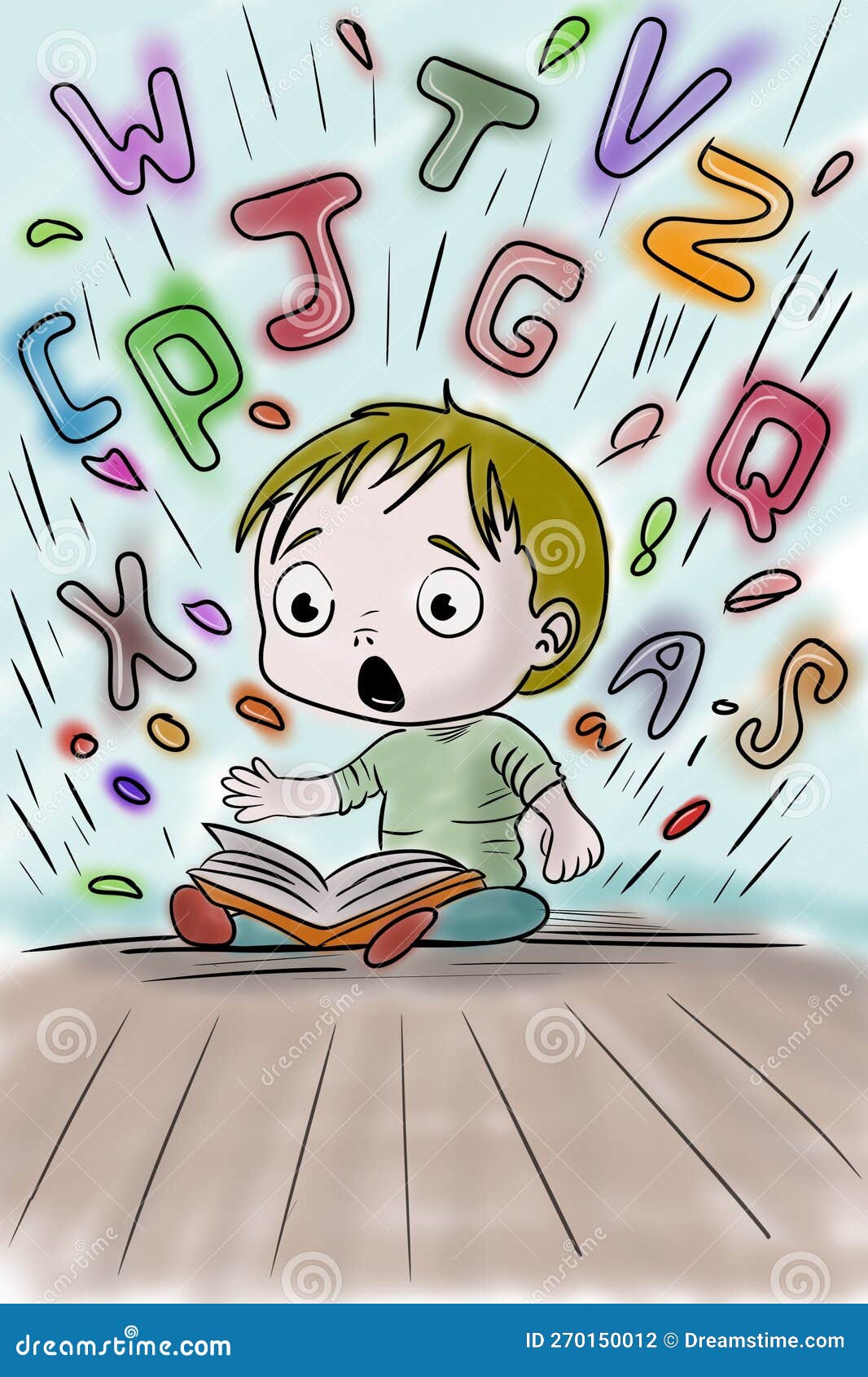 Child Suffering with Dyslexia is Having Difficulty in Reading a Book ...