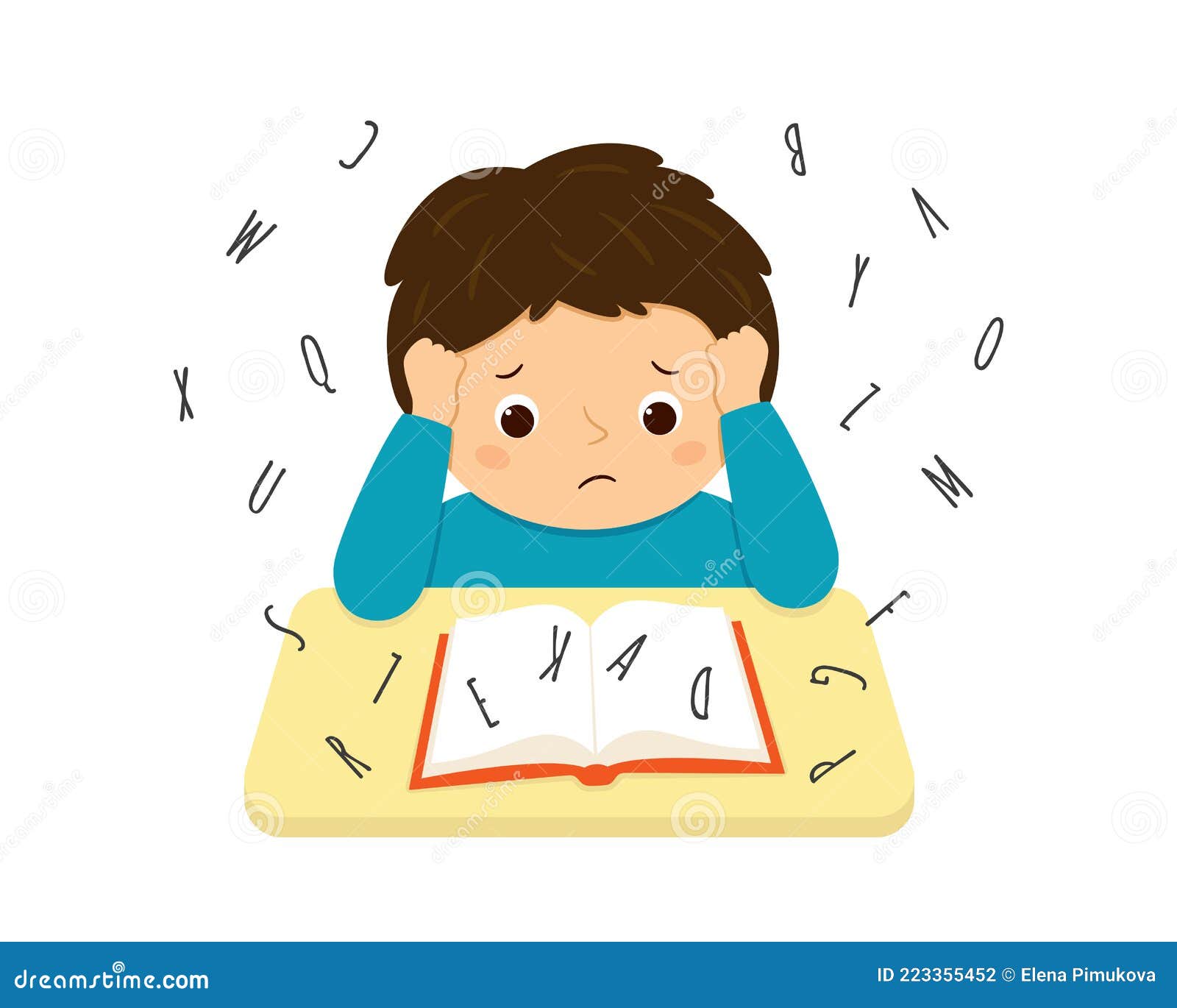 Child Suffering with Dyslexia is Having Difficulty in Reading a Book ... Child Suffering with Dyslexia is Having Difficulty in Reading a Book ...