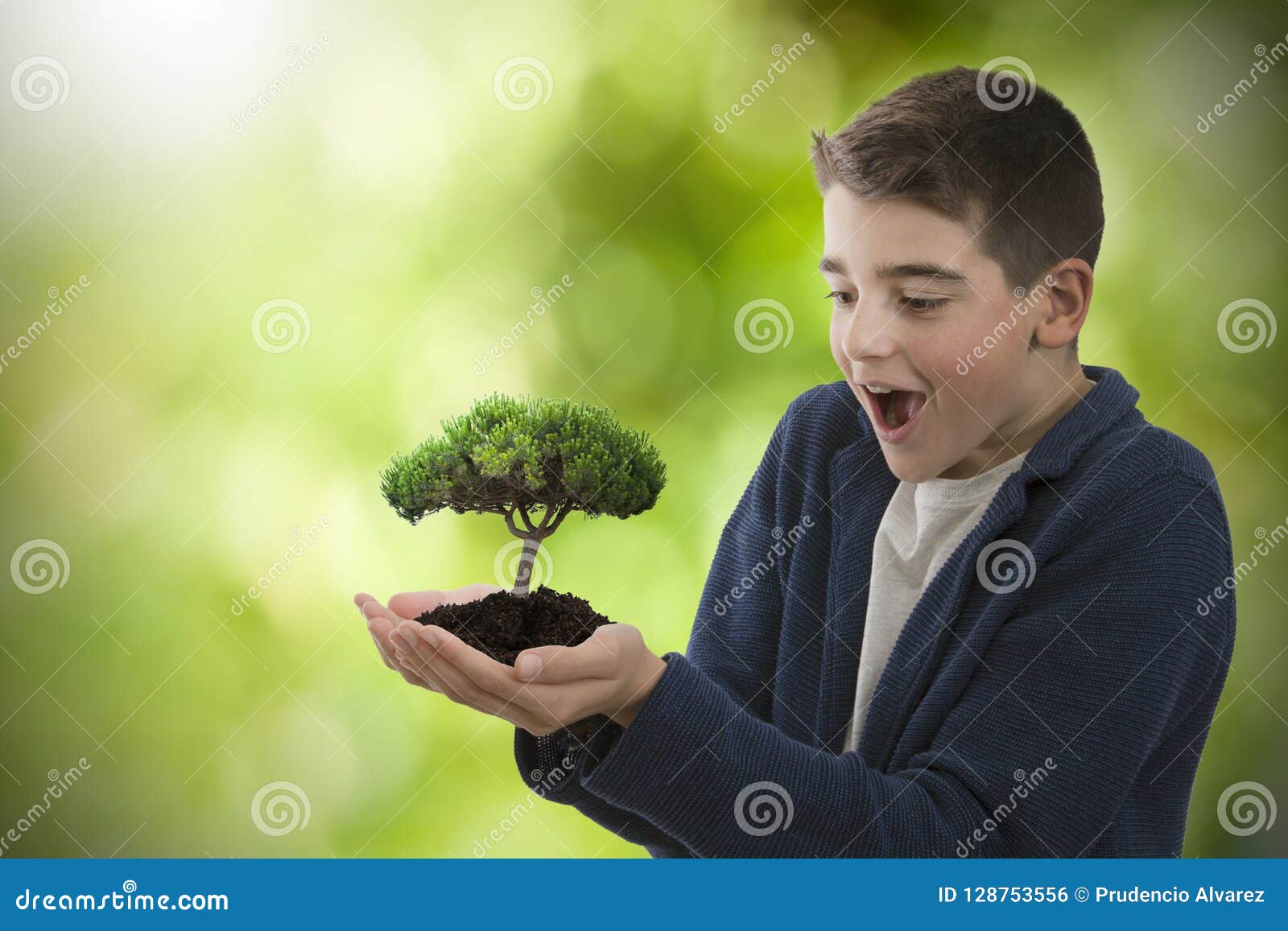 Child Surprised with the Young Tree Stock Photo - Image of human ...