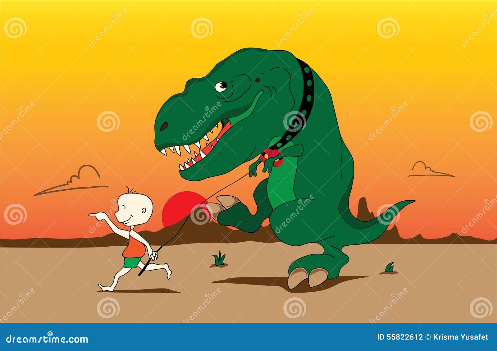 Child and T-Rex stock illustration. Illustration of imagination - 55822612