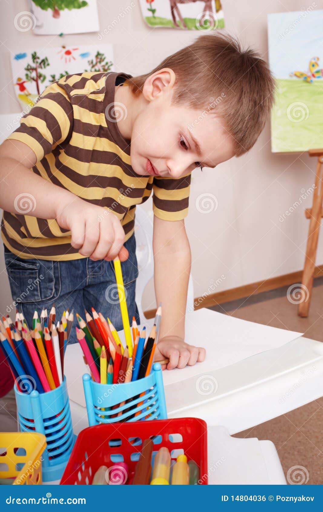 Child Take Pencil in Play Room. Stock Photo - Image of school ...