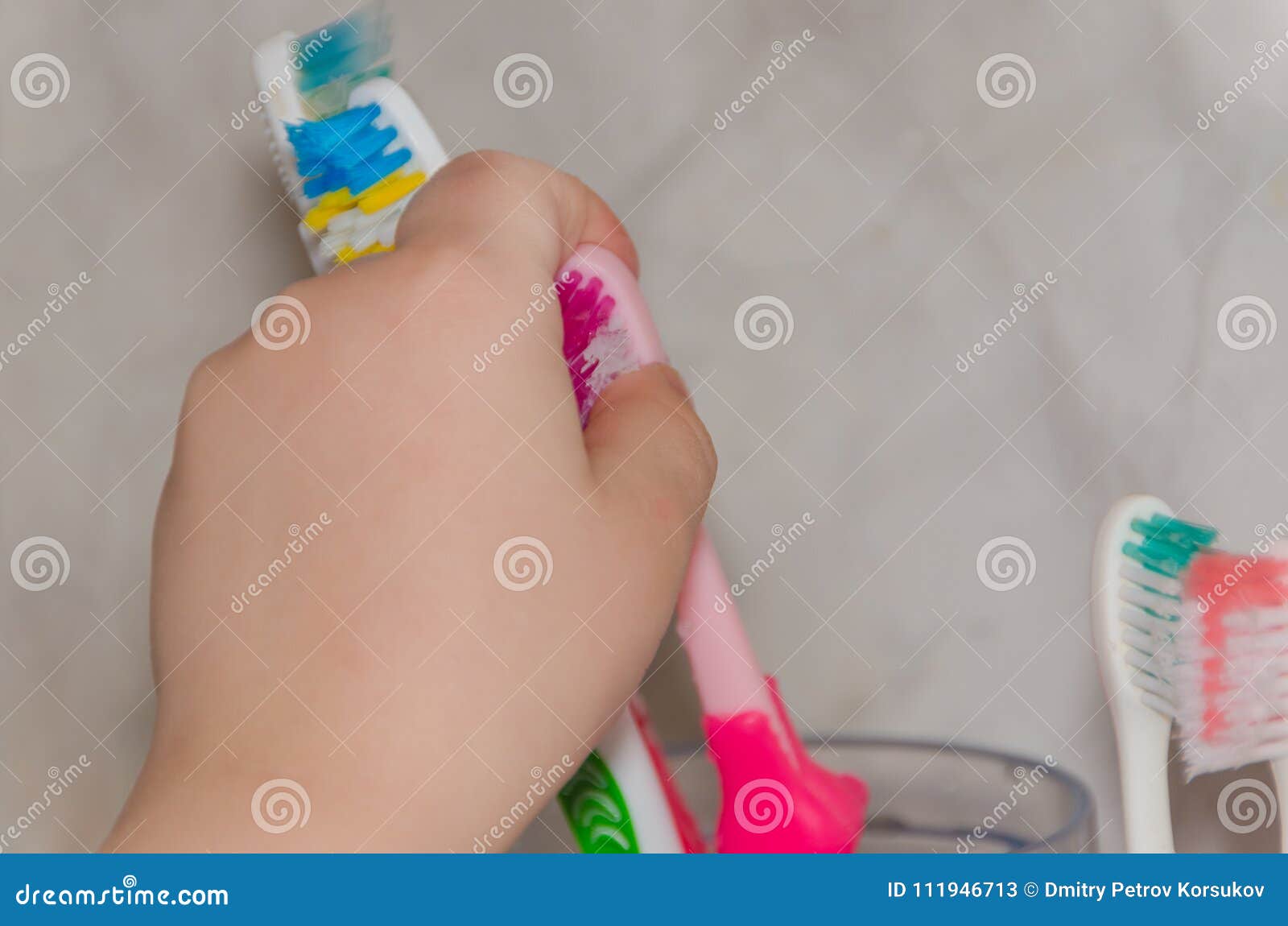 The Child`s Hand with a Toothbrush Stock Image - Image of bathroom ...