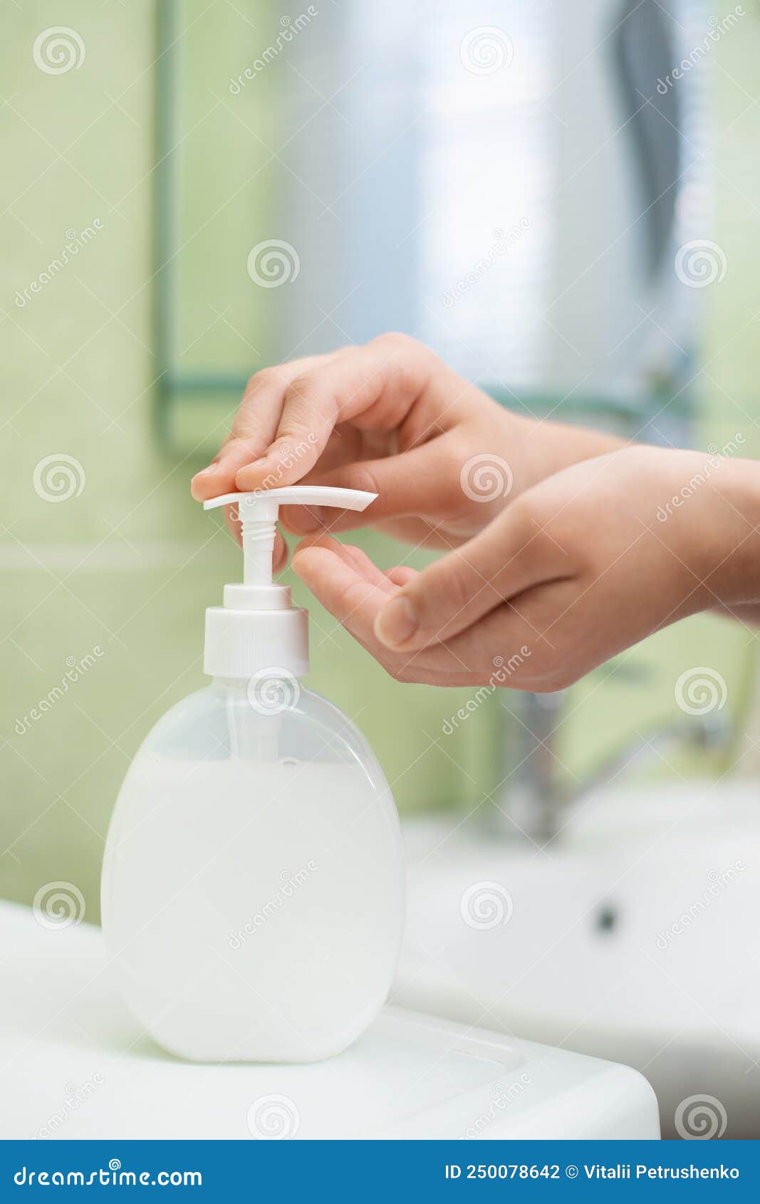 Child Taking Liquid Soap from the Bottle Stock Photo - Image of foam ...