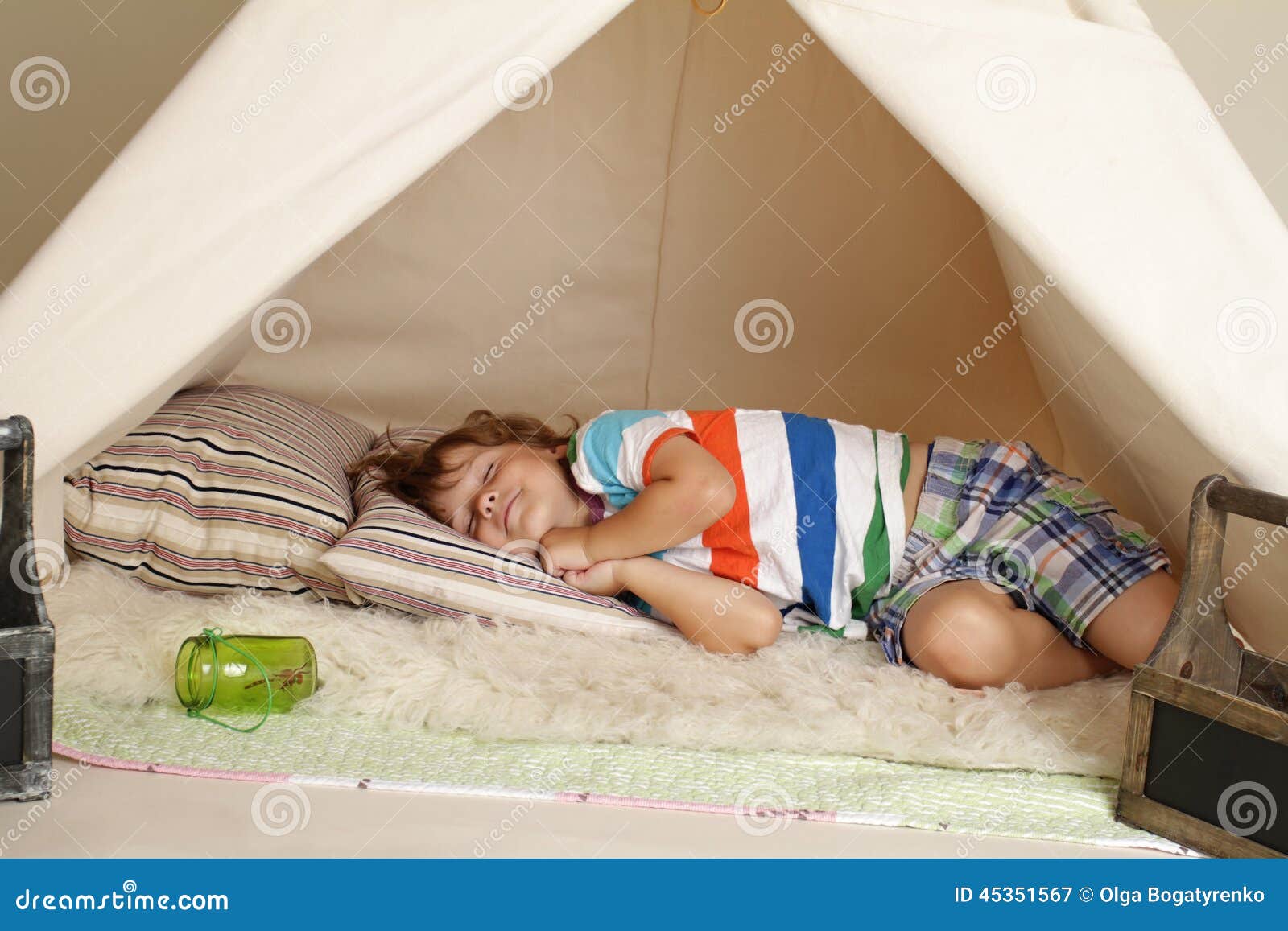 Child Taking a Nap in a Teepee Tent Stock Image - Image of floor ...